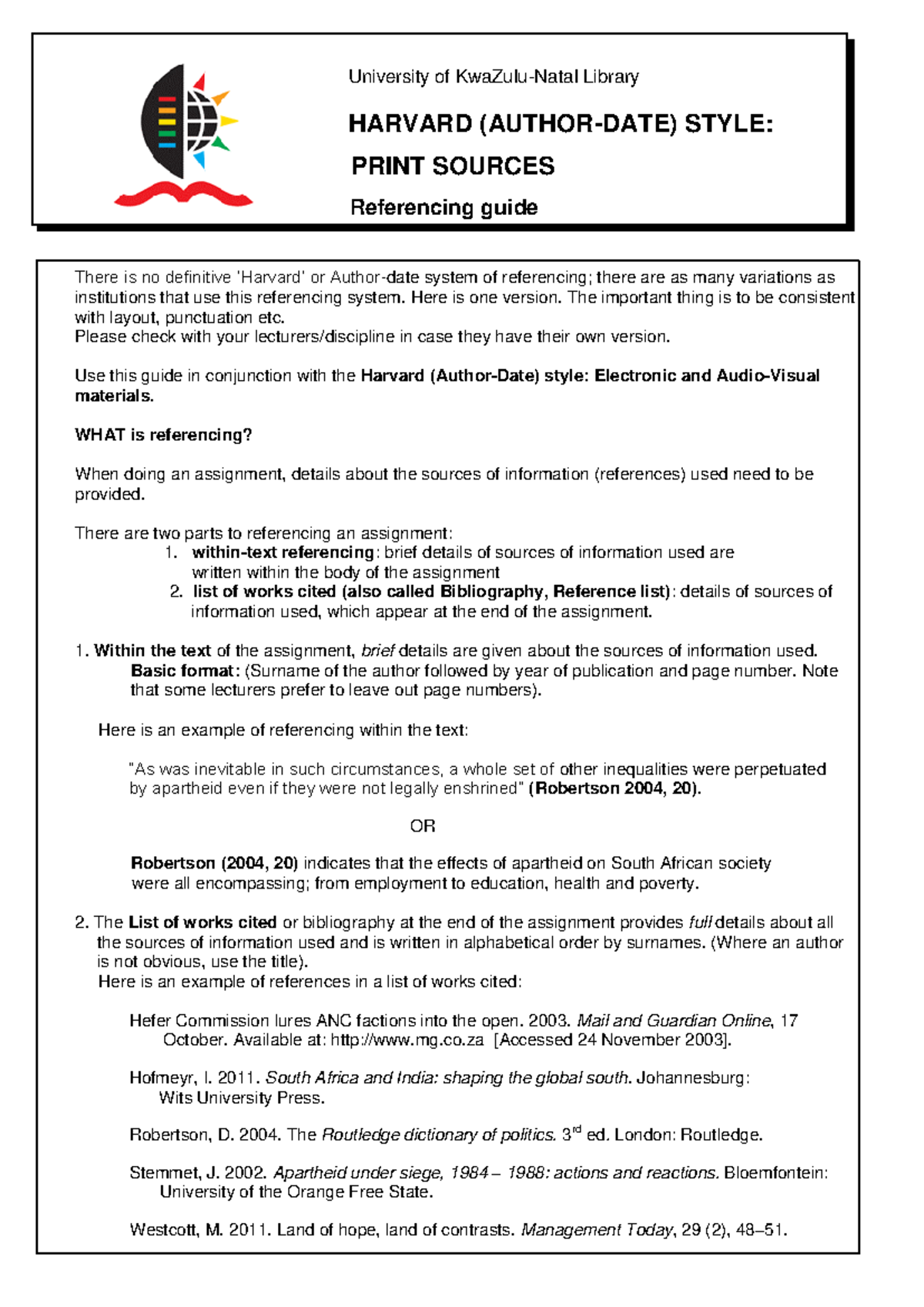 Harvard Referencing Guide for UKZN Students: Print Sources Explained ...