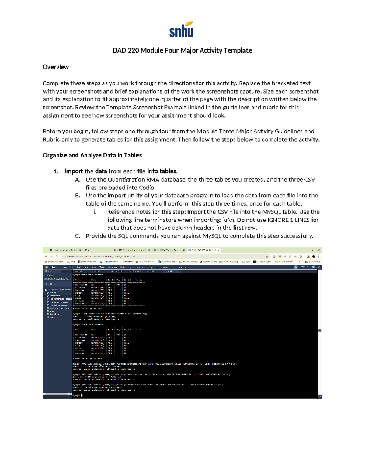 DAD 220 Module Four Major Activity: Data Organization & Analysis - Studocu