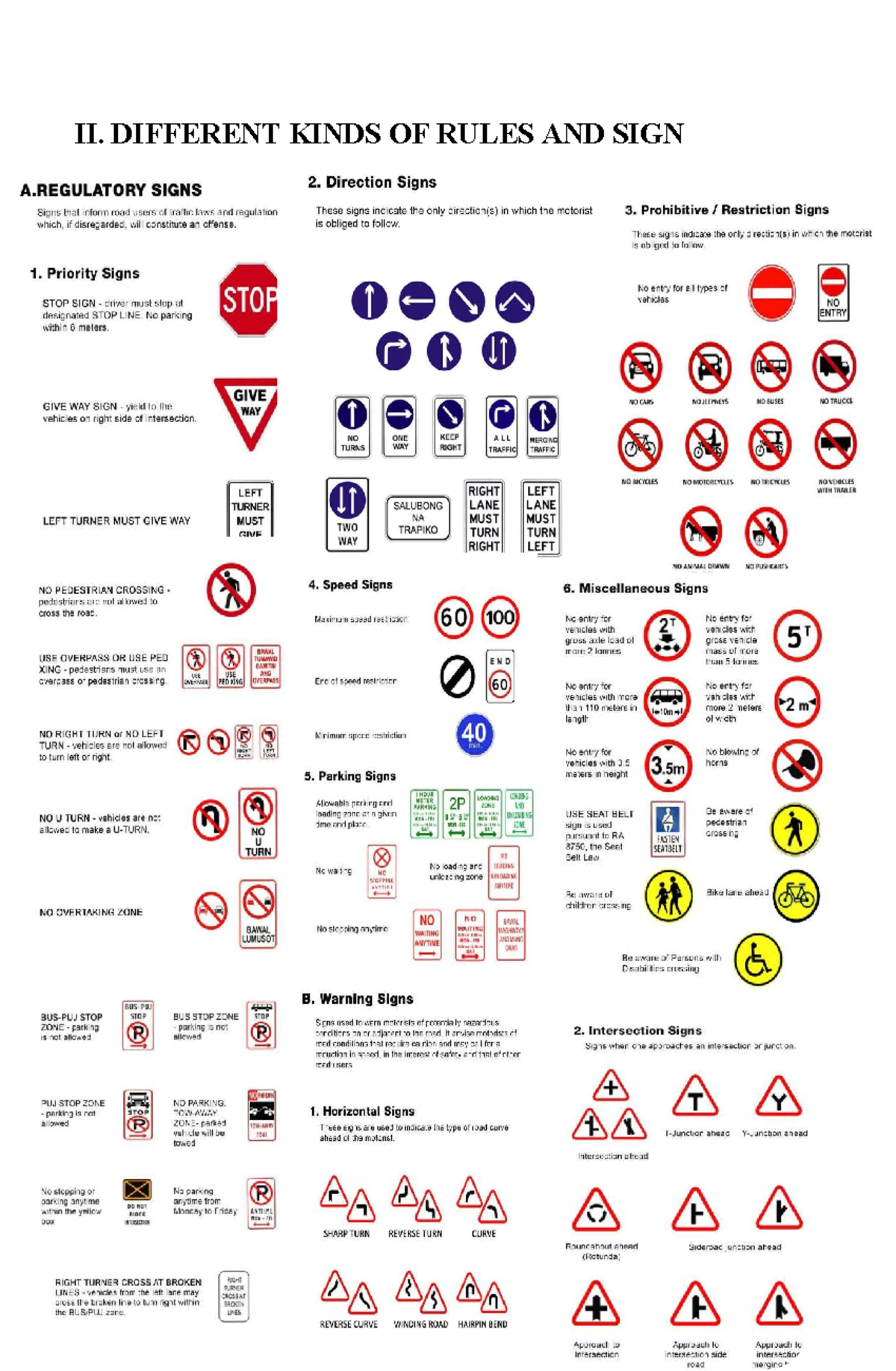 II. Rules and Regulations for Road Signs and Traffic Control - Studocu