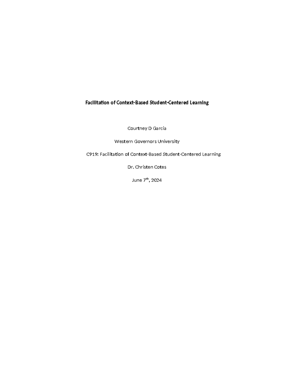 C919: Course Outline for Context-Based Student-Centered Learning - Studocu