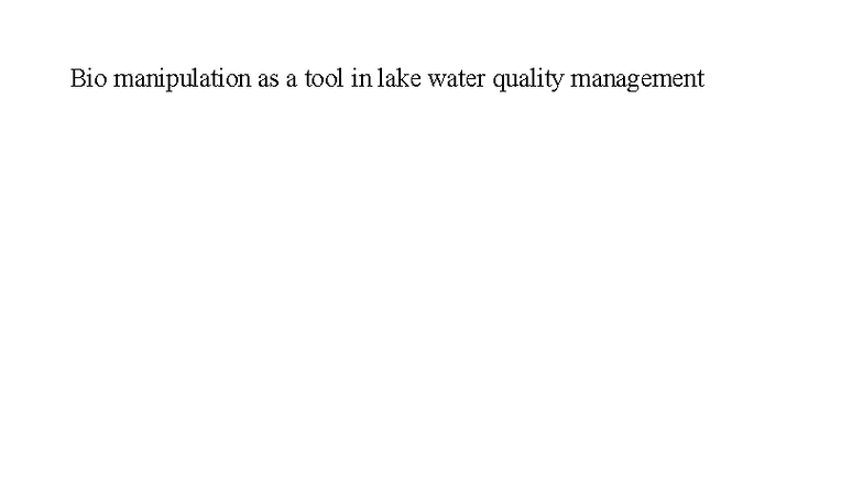 Bio Manipulation Strategies for Lake Water Quality Management - Studocu