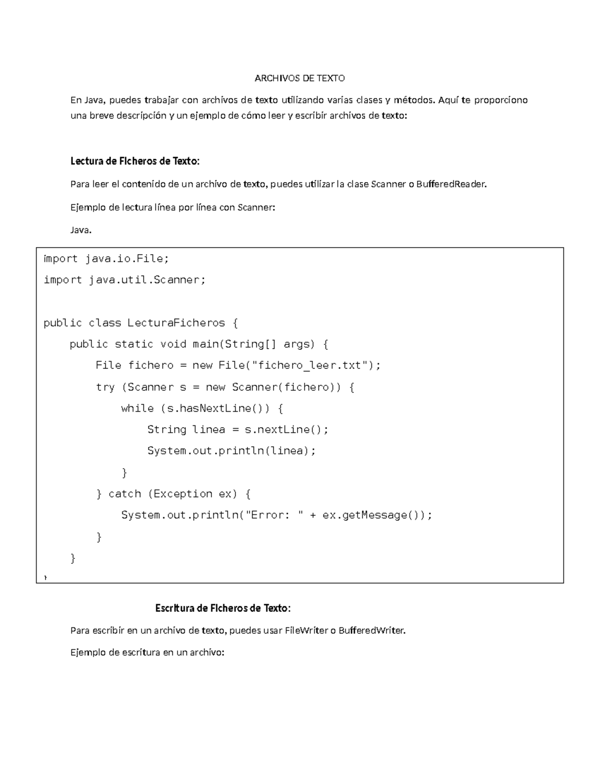 Materiales de Estudio: Archivos de Texto en Java - Studocu