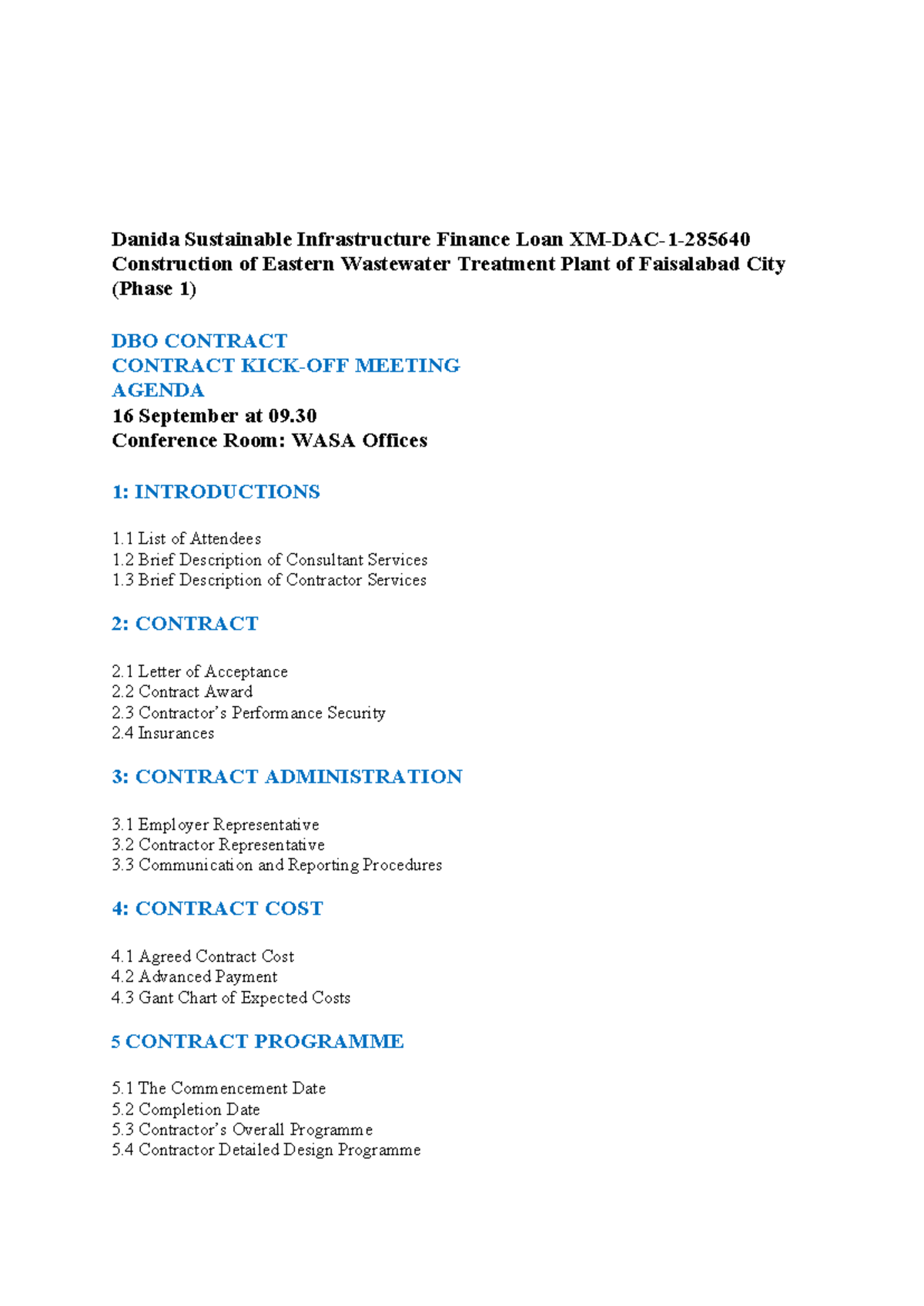 Danida Sustainable Infra Finance Loan: Kick Off Meeting Agenda - Studocu