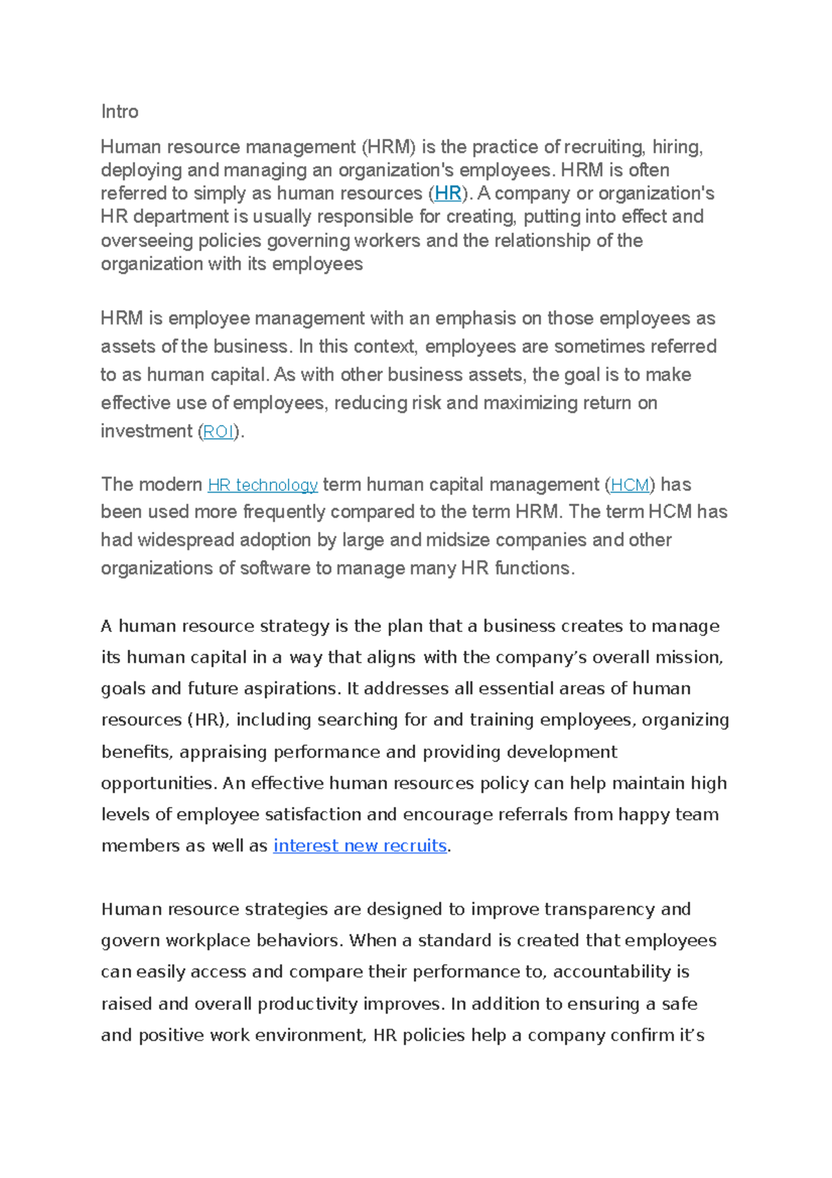 HRM Strategies for Employee Management and Organizational Success - Studocu