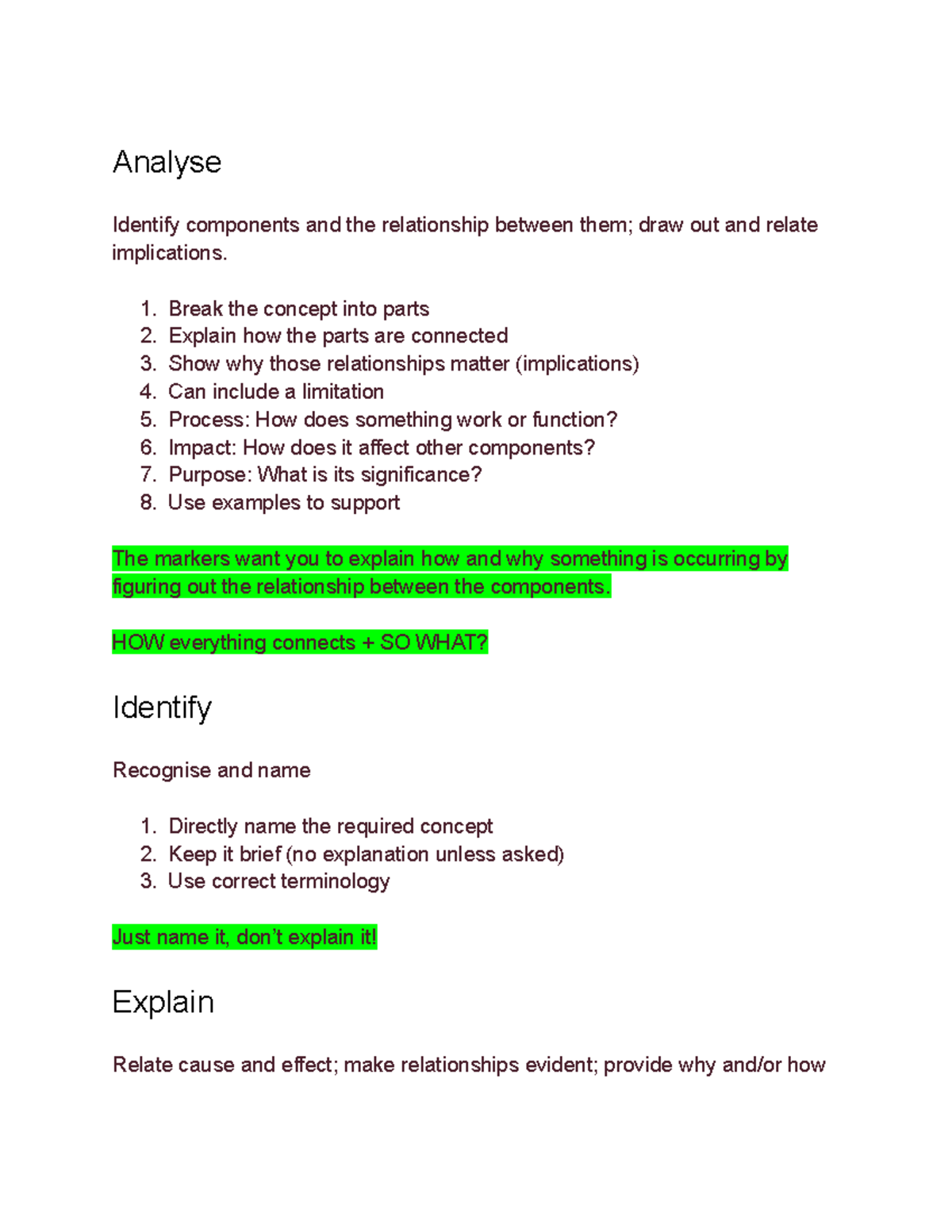 NESA Verbs: Analyzing Components and Their Relationships - Studocu