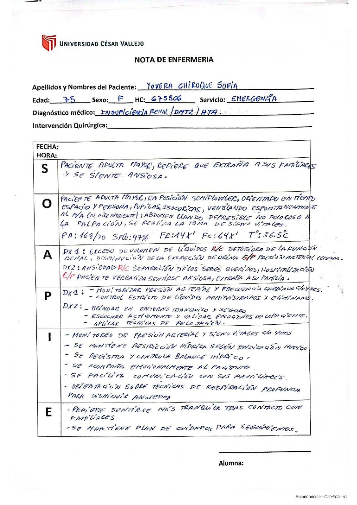 Nota de Enfermería - Paciente Adulto Mayor - Soapie II - Studocu