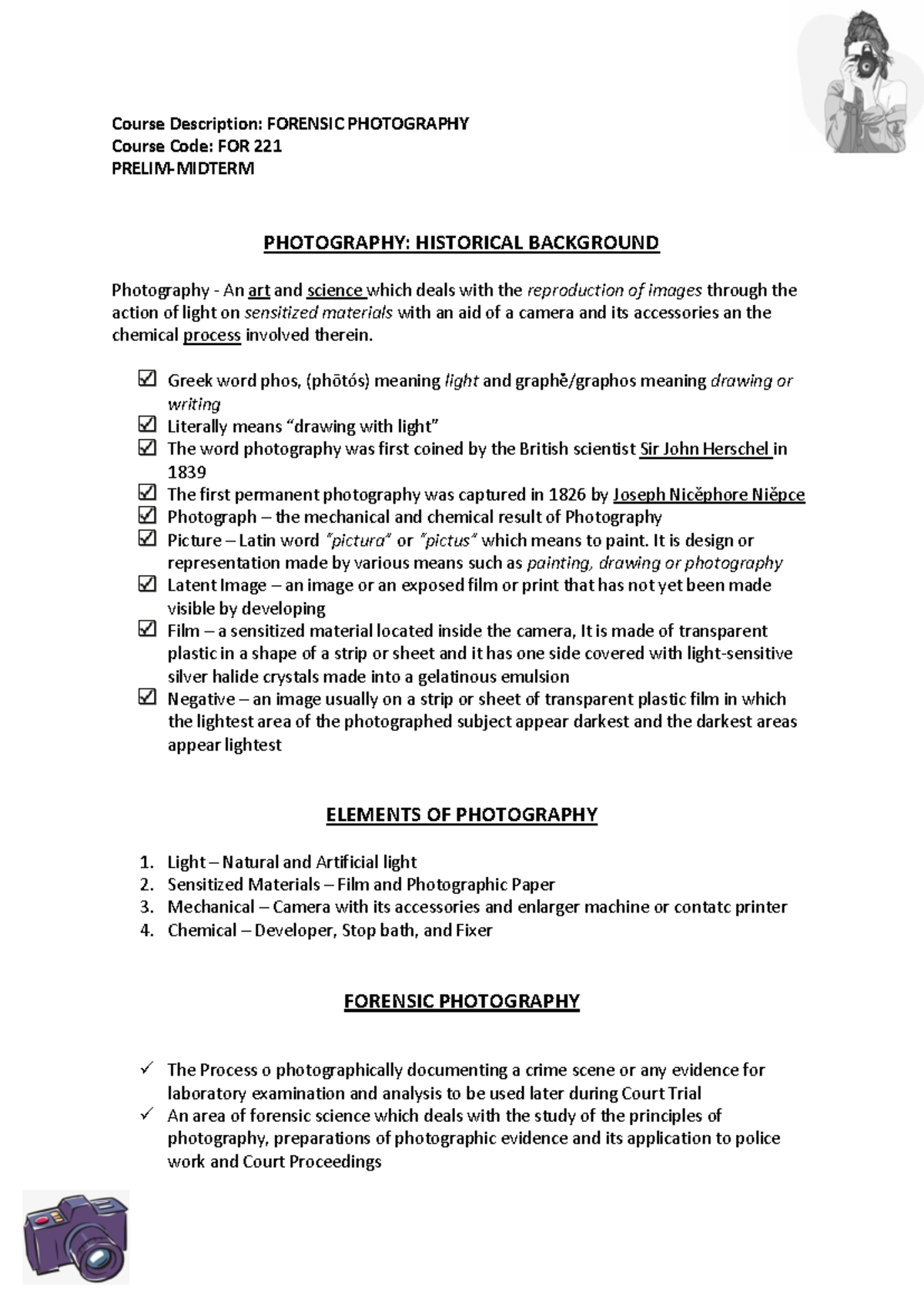 Forensic Photography Overview: Course Code FOR 221 - Studocu