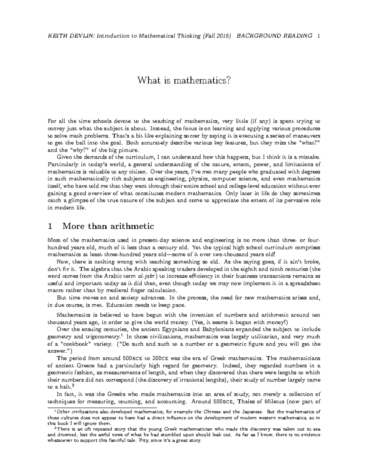 Introduction to Mathematical Thinking: Background Reading (MATH 101 ...