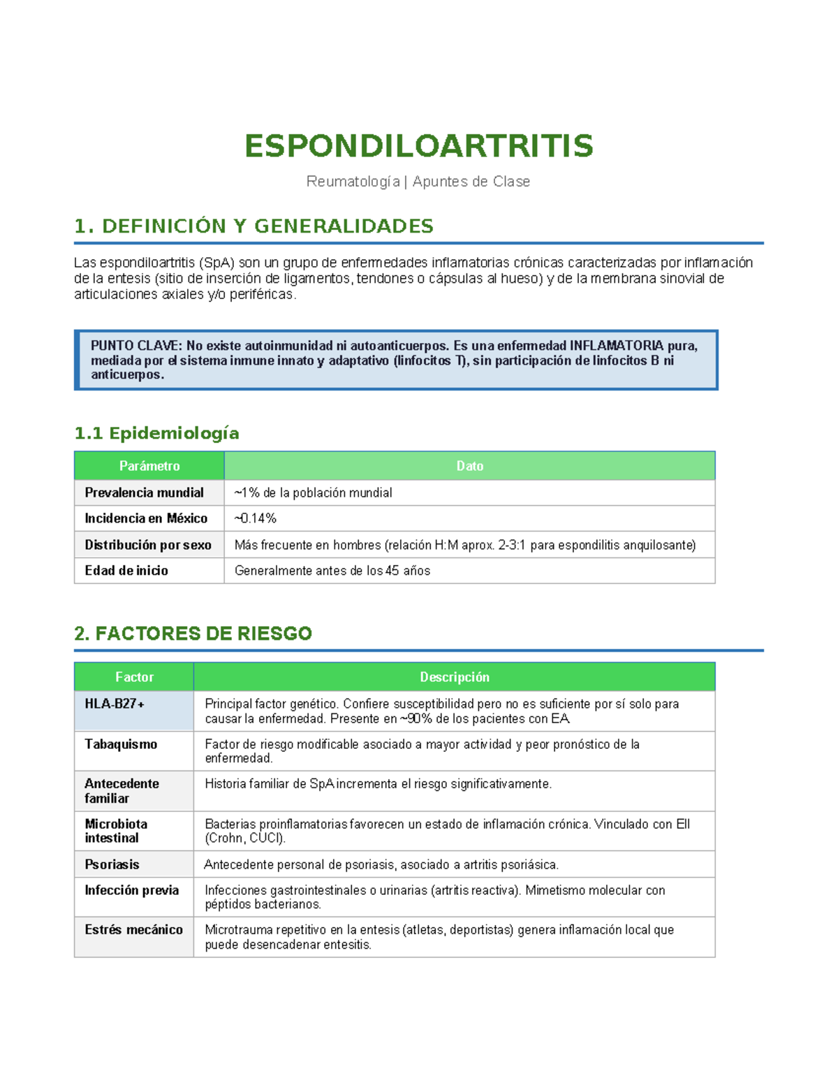 Espondiloartritis: Apuntes de Clase P3 en Reumatología - Studocu