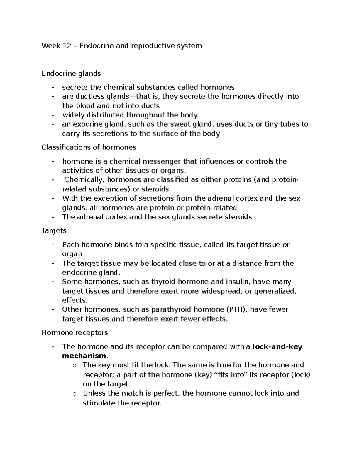 Week 12 - endocrine and reproductive - Week 12 – Endocrine and ...