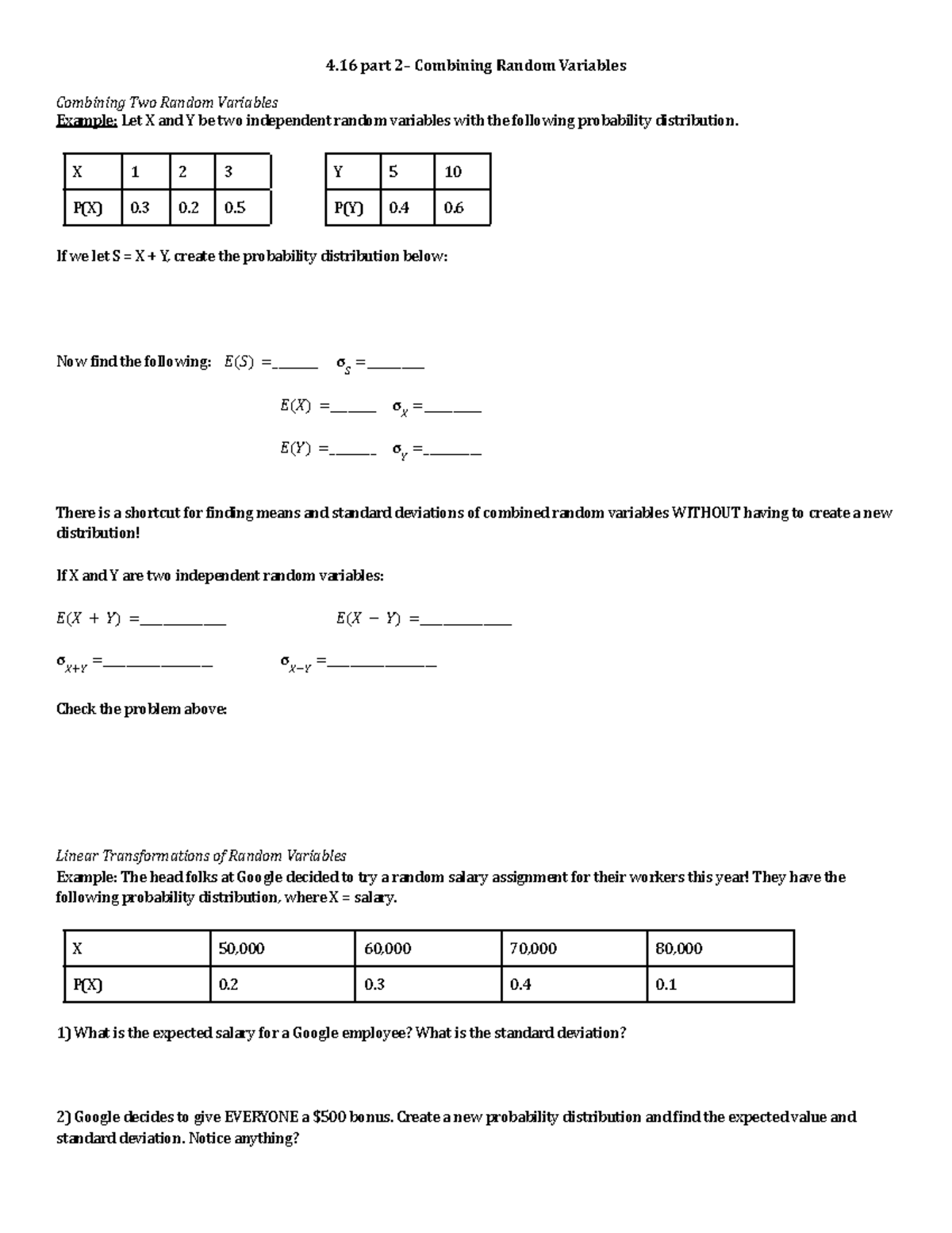 Chapter 16 part 2- Combining Random Variables - 4 part 2– Combining ...