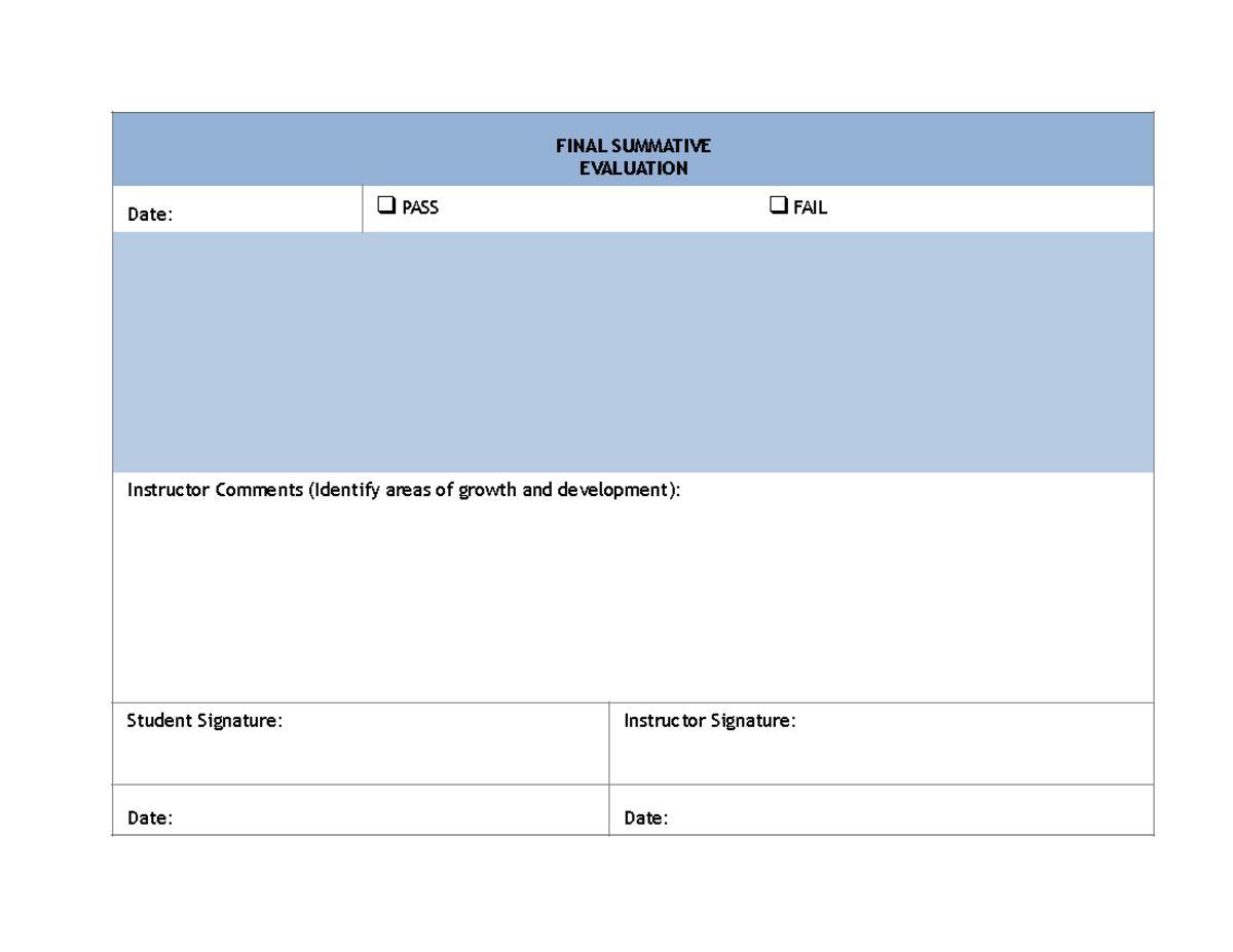 Final Clinical Evaluation - CHEM 130 - FINAL SUMMATIVE EVALUATION Date ...