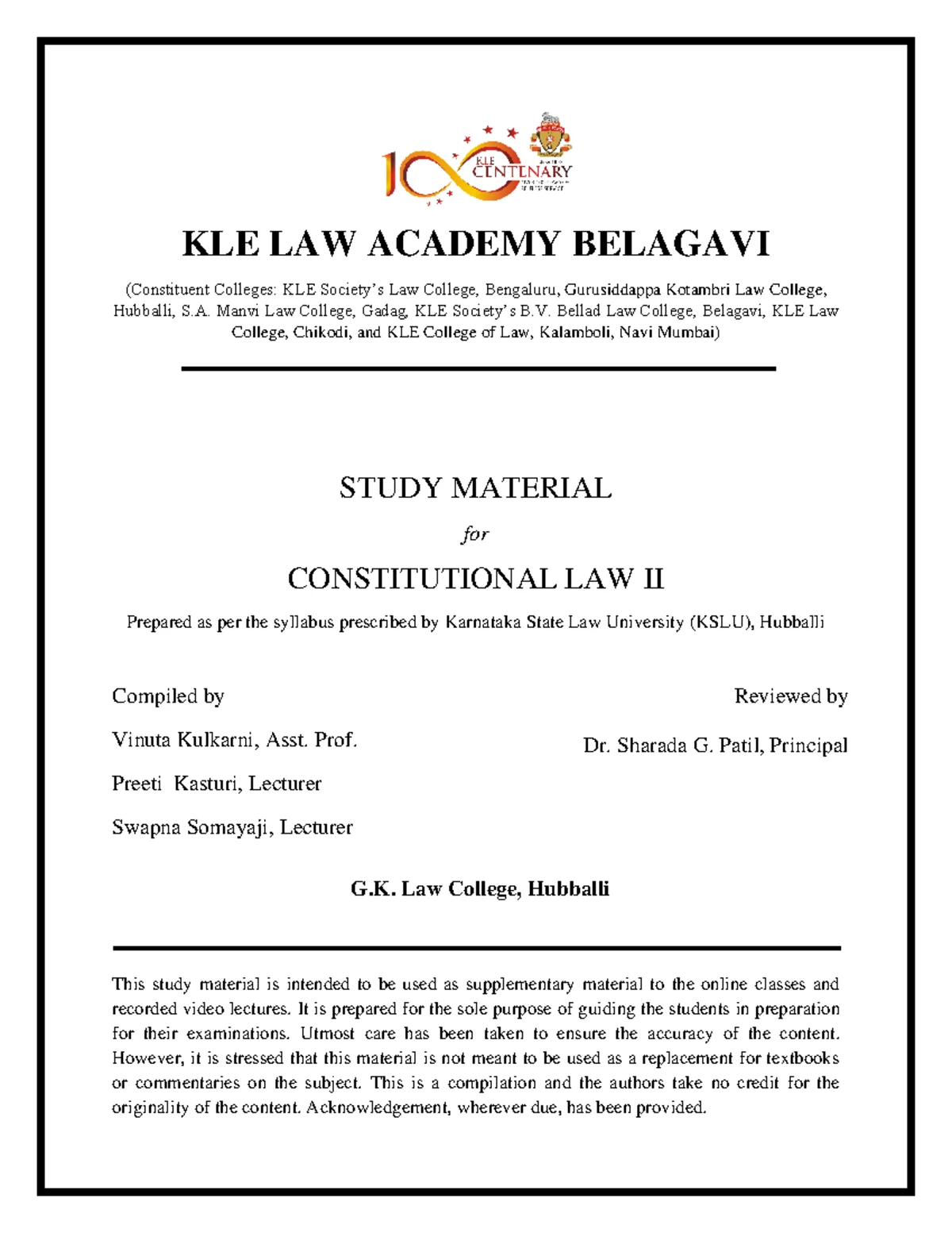 Contract II - Lecture notes All - KLE LAW ACADEMY BELAGAVI (Constituent ...