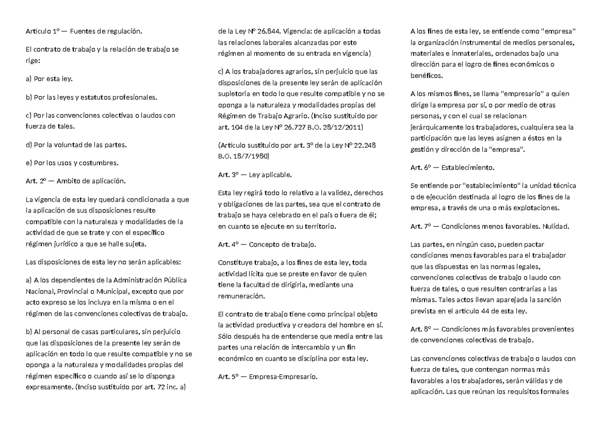 Lct 2022 - Ley de Regulación Laboral: Principios y Aplicación - Studocu