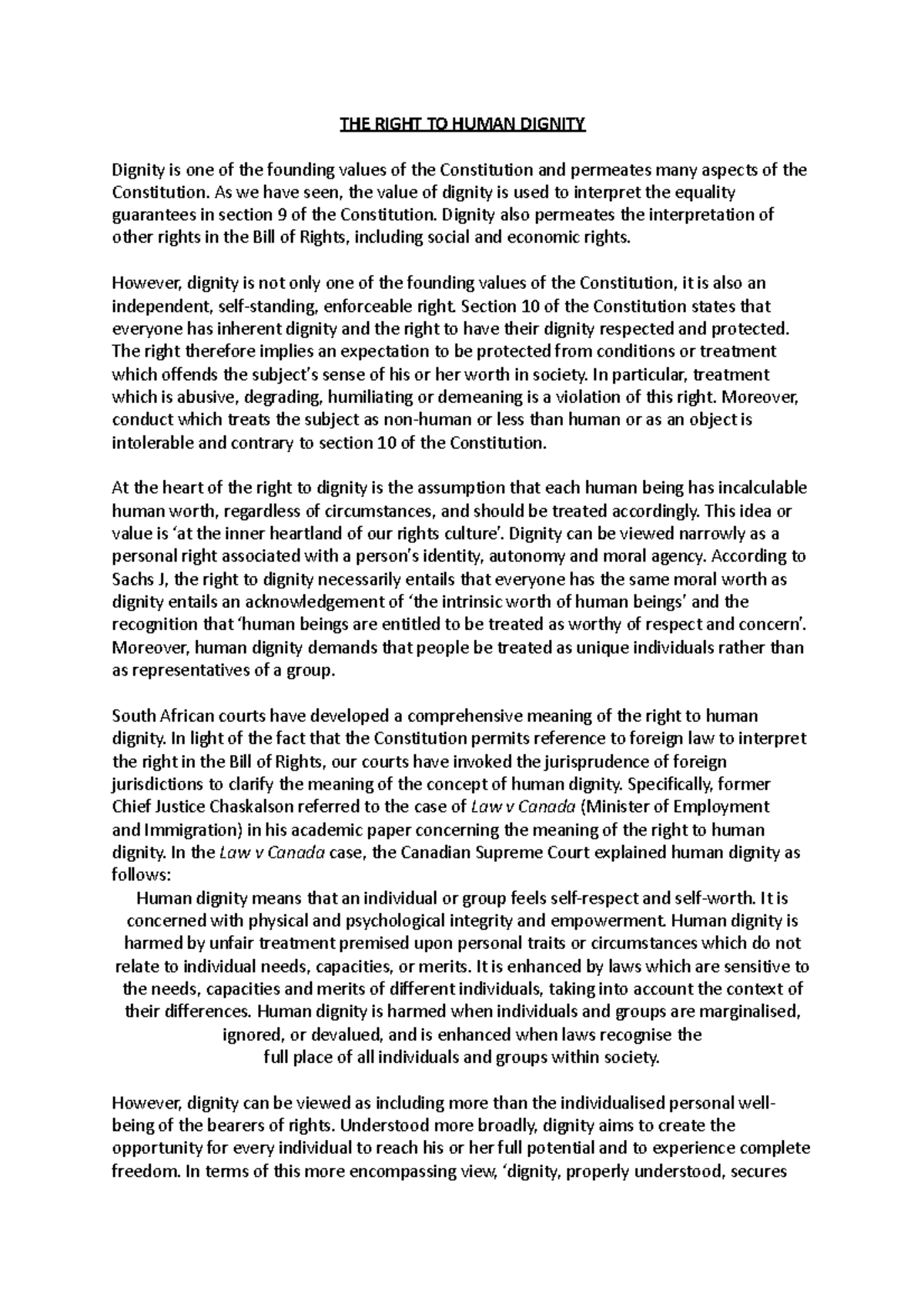 The Right to Human Dignity: A Constitutional Analysis - Studocu