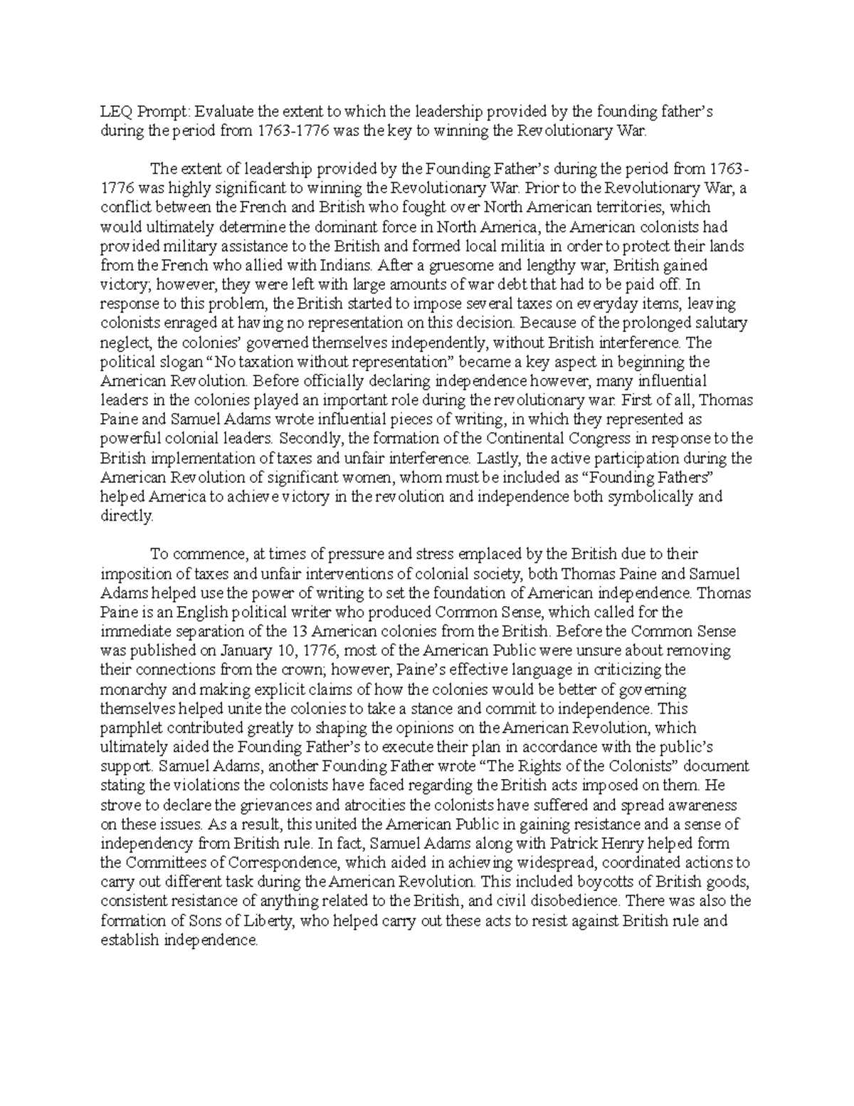 LEQ Practice: Founding Fathers' Leadership in the Revolutionary War ...