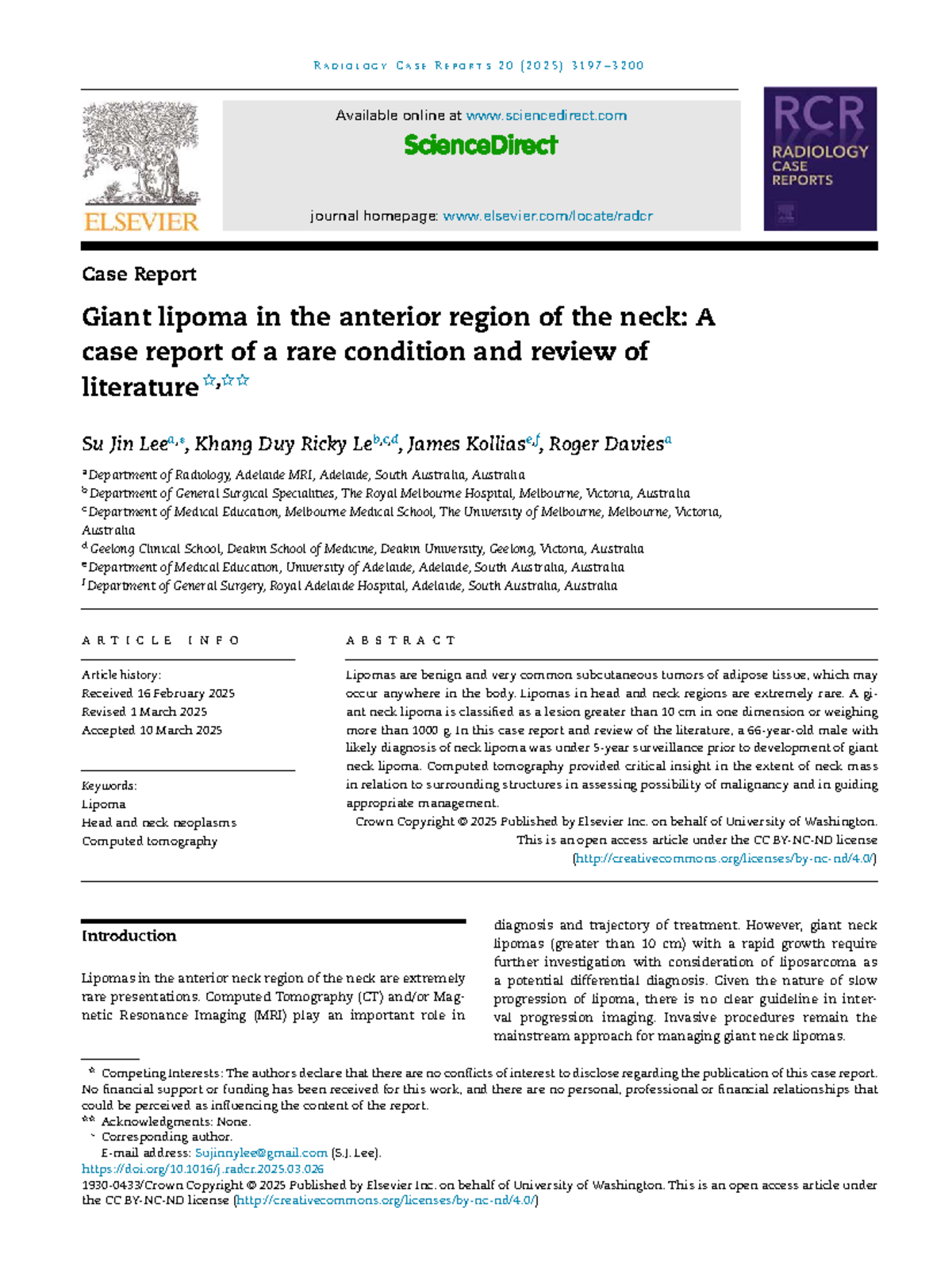 Giant Neck Lipoma: A Rare Case Report and Literature Review (Radiology ...