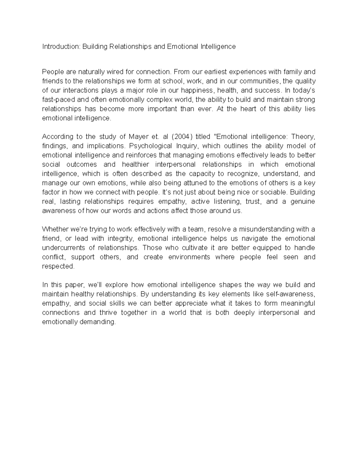 Emotional Intelligence Research - Introduction: Building Relationships ...