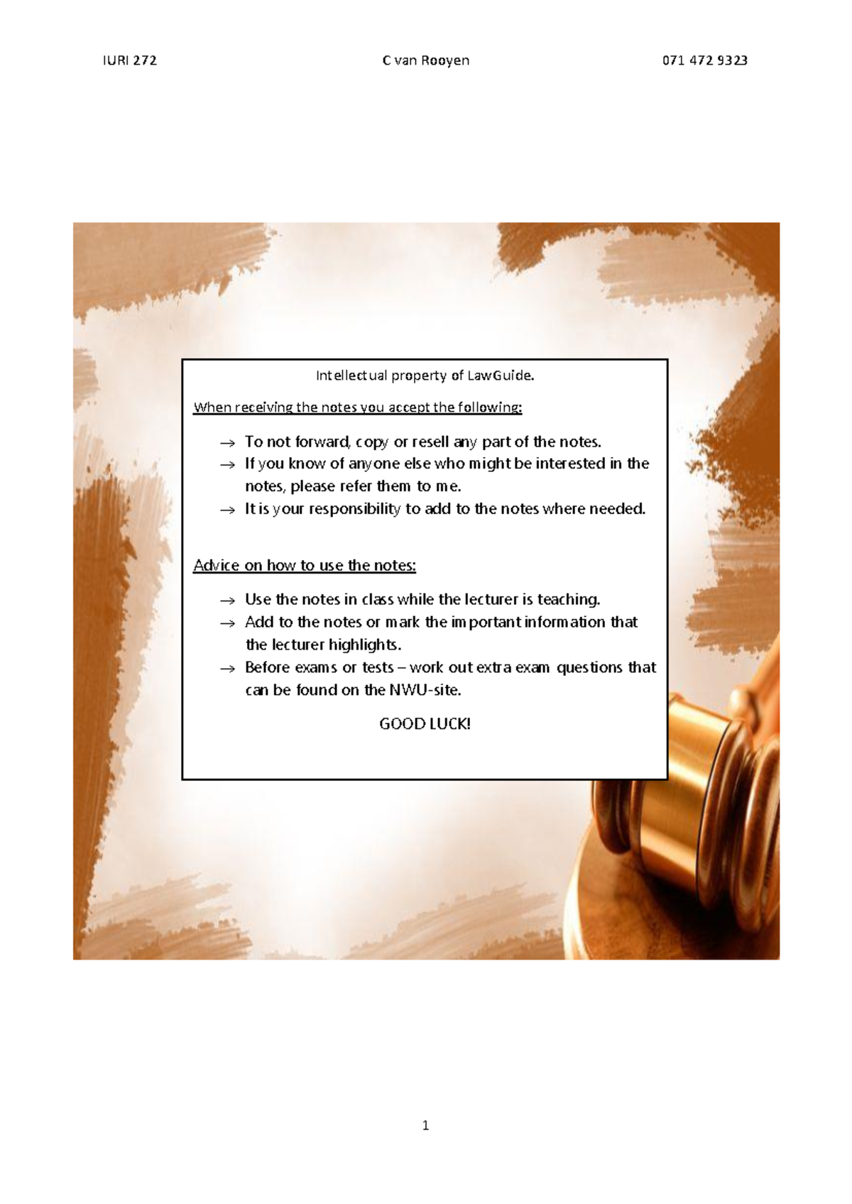 IURI 272 - SU 1-24 - Notes from SU 1-24 - Intellectual property of ...