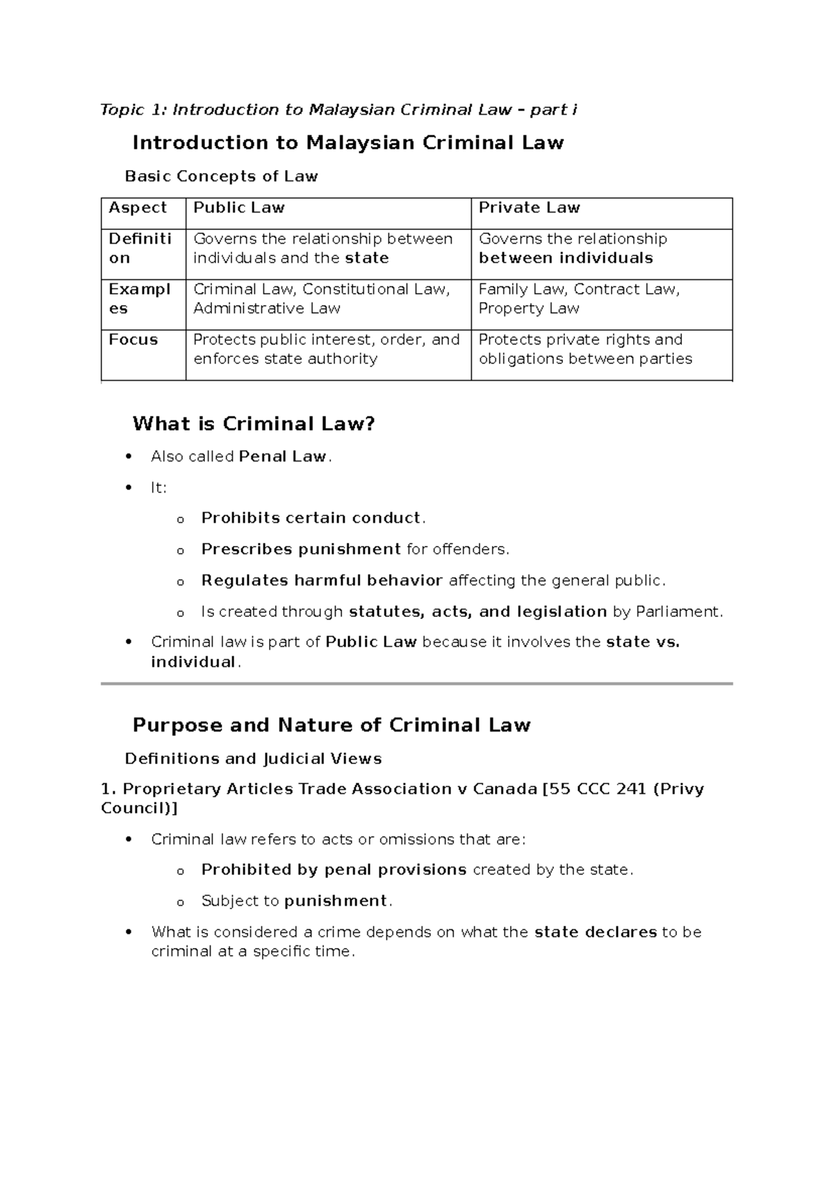 Topic 1: Intro to Malaysian Criminal Law - Key Concepts & Sources - Studocu