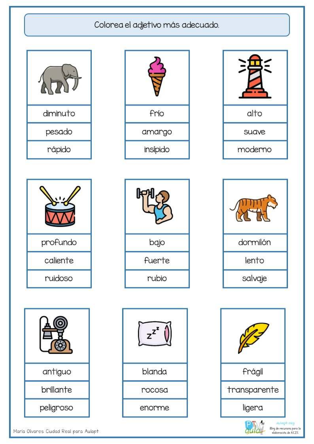 Colorea el adjetivo adecuado: Actividad de Clase - Studocu