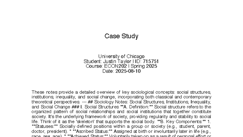 Case Study: Sociological Concepts in ECON202 - Spring 2025 - Studocu