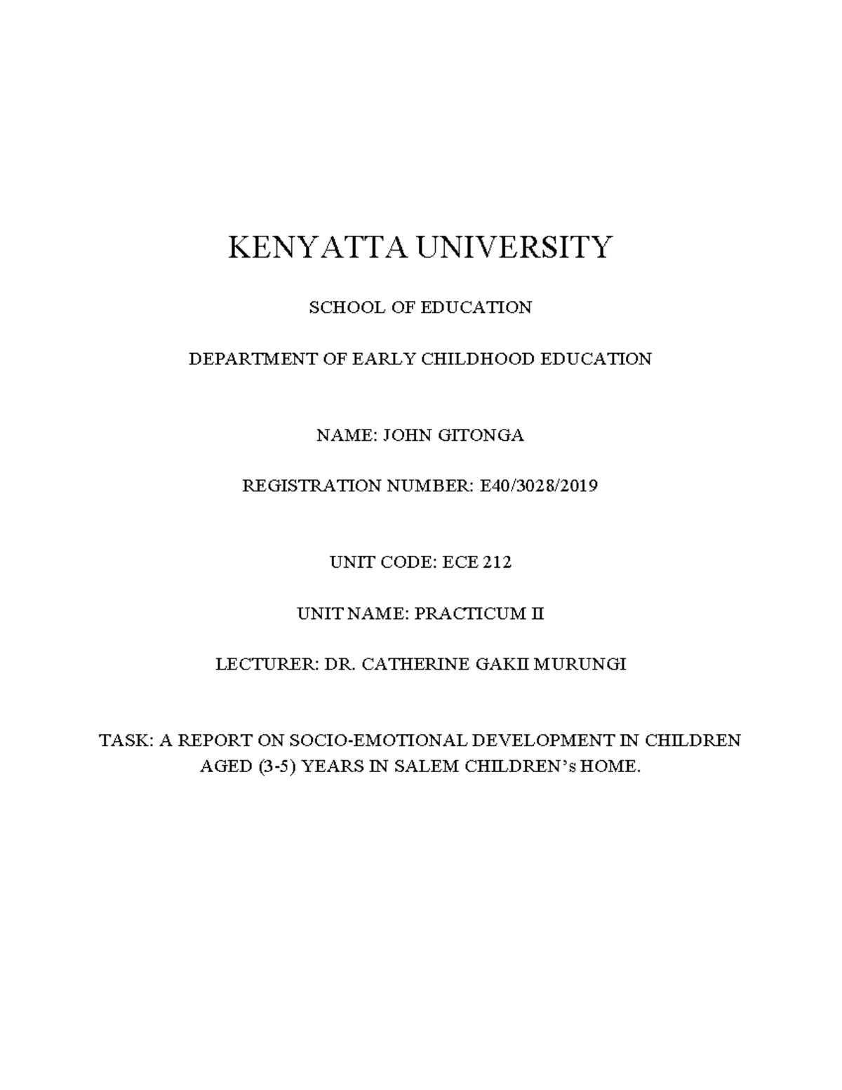 Practicum II: Research Report on Socio-Emotional Development in ECE 212 ...