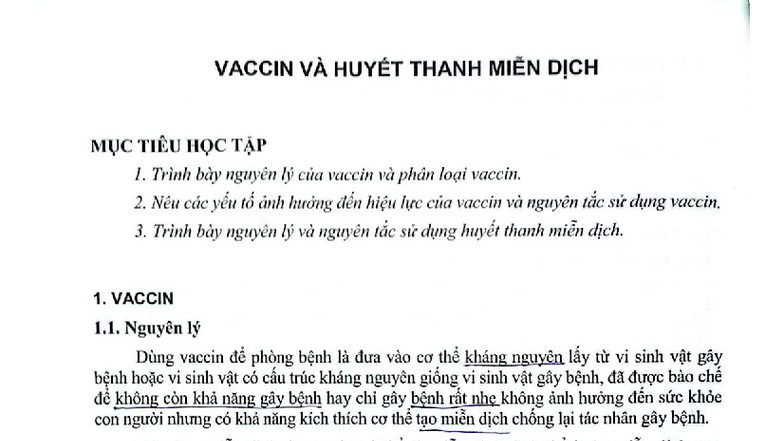 VACCIN VÀ HUYẾT THANH MIỄN DỊCH - TÀI LIỆU ÔN TẬP HQC TẬP 1 - Studocu