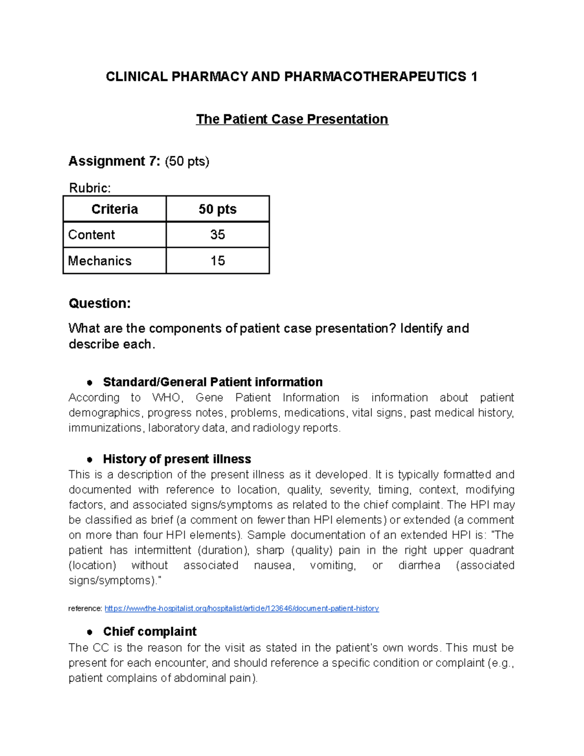 The Patient Case Presentation - CLINICAL PHARMACY AND ...