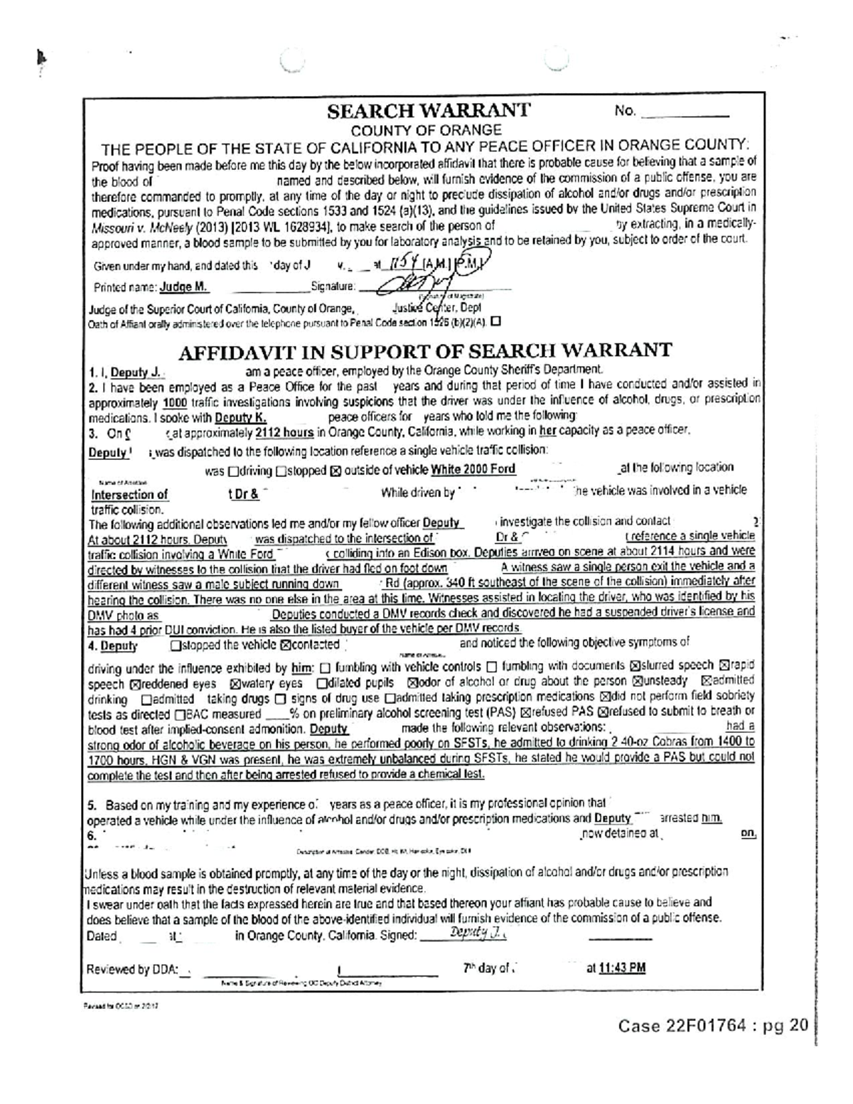 Sample Mc Neely Warrant - SEARCH WARRANT No. COUNTY OF ORANGE THE ...