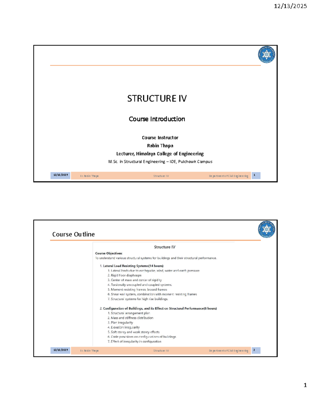 Structure IV (CE) Chapter 2: Building Configuration & Performance Notes ...