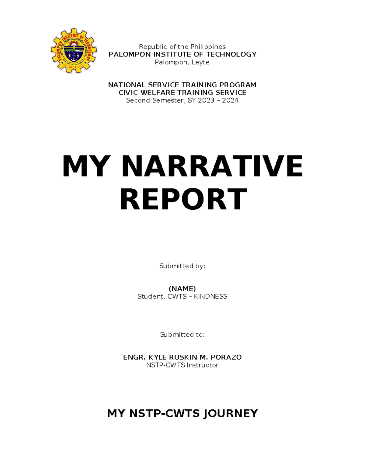 NSTP-CWTS Narrative Report Template for Civic Welfare Training - Studocu