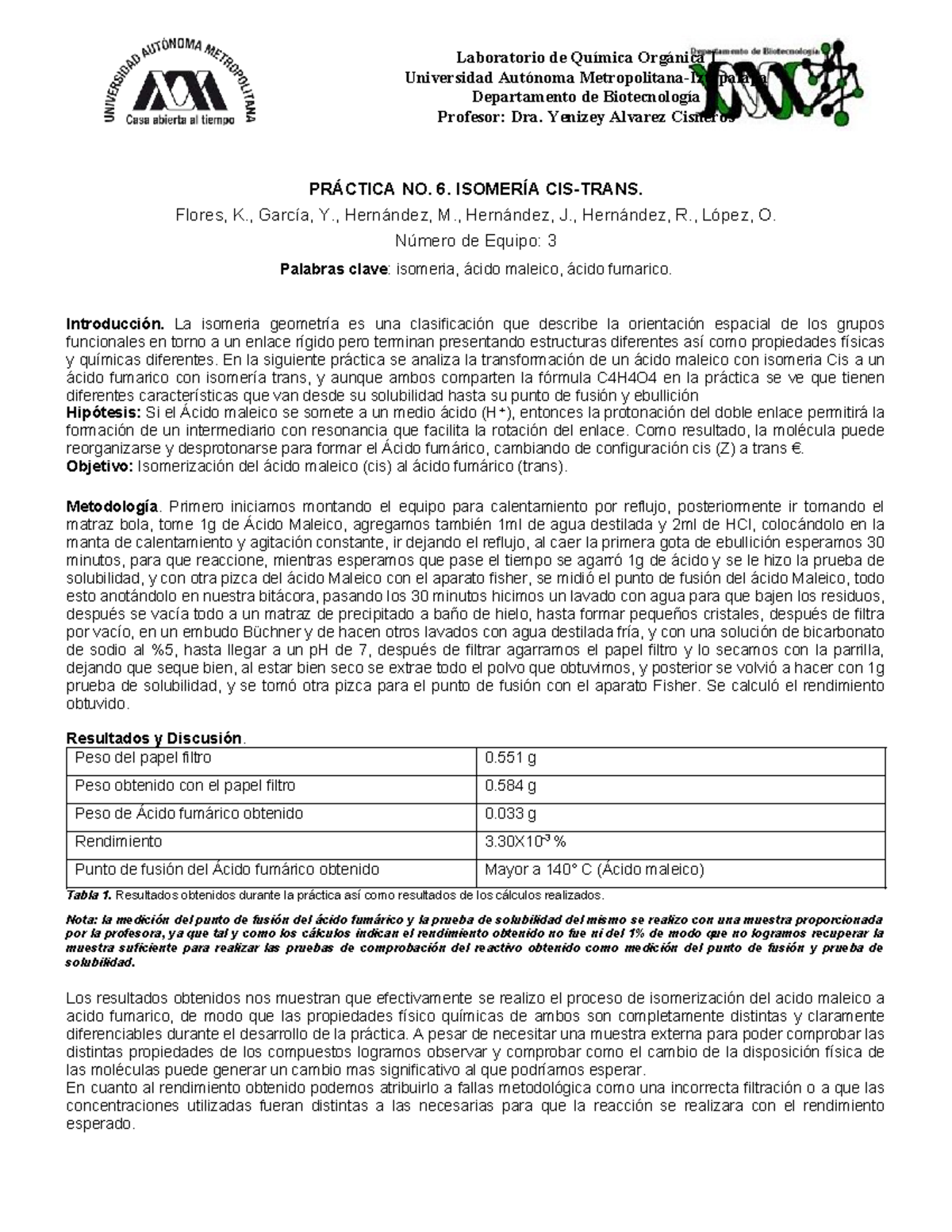Práctica No. 6: Isomería Cis-Trans en Química Orgánica I - Studocu