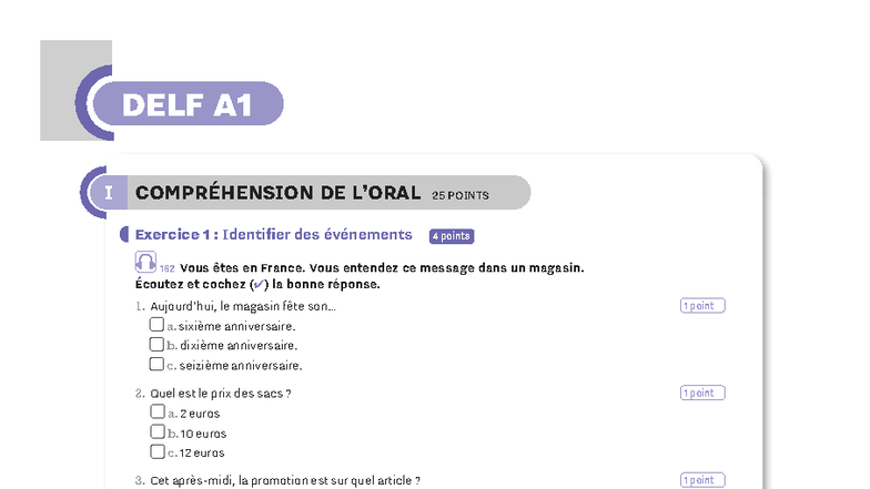 DELF A1 - Compréhension Écrite et Orale: Exemples et Corrigés - Studocu