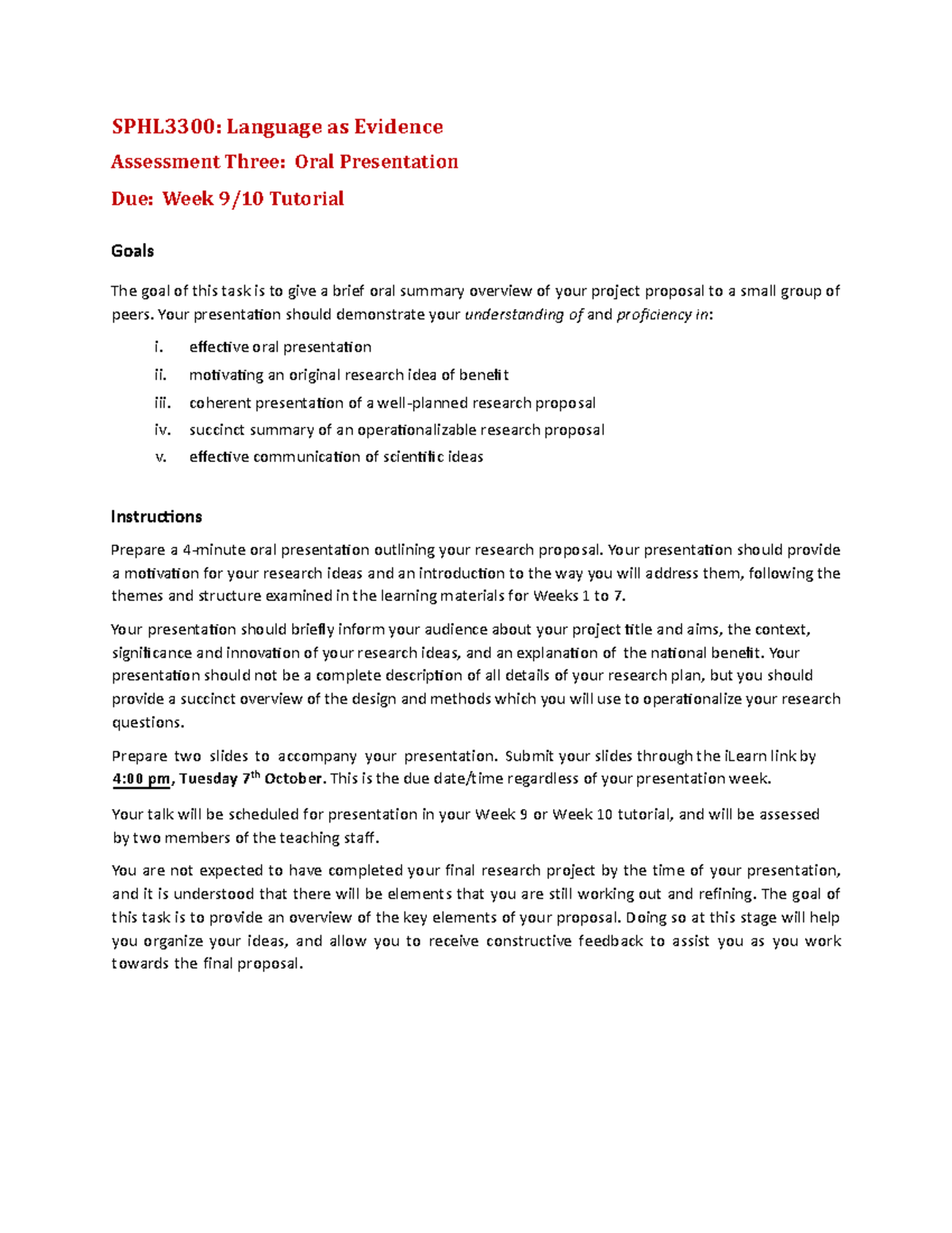 SPHL3300: Oral Presentation Guidelines for Research Proposal - Studocu