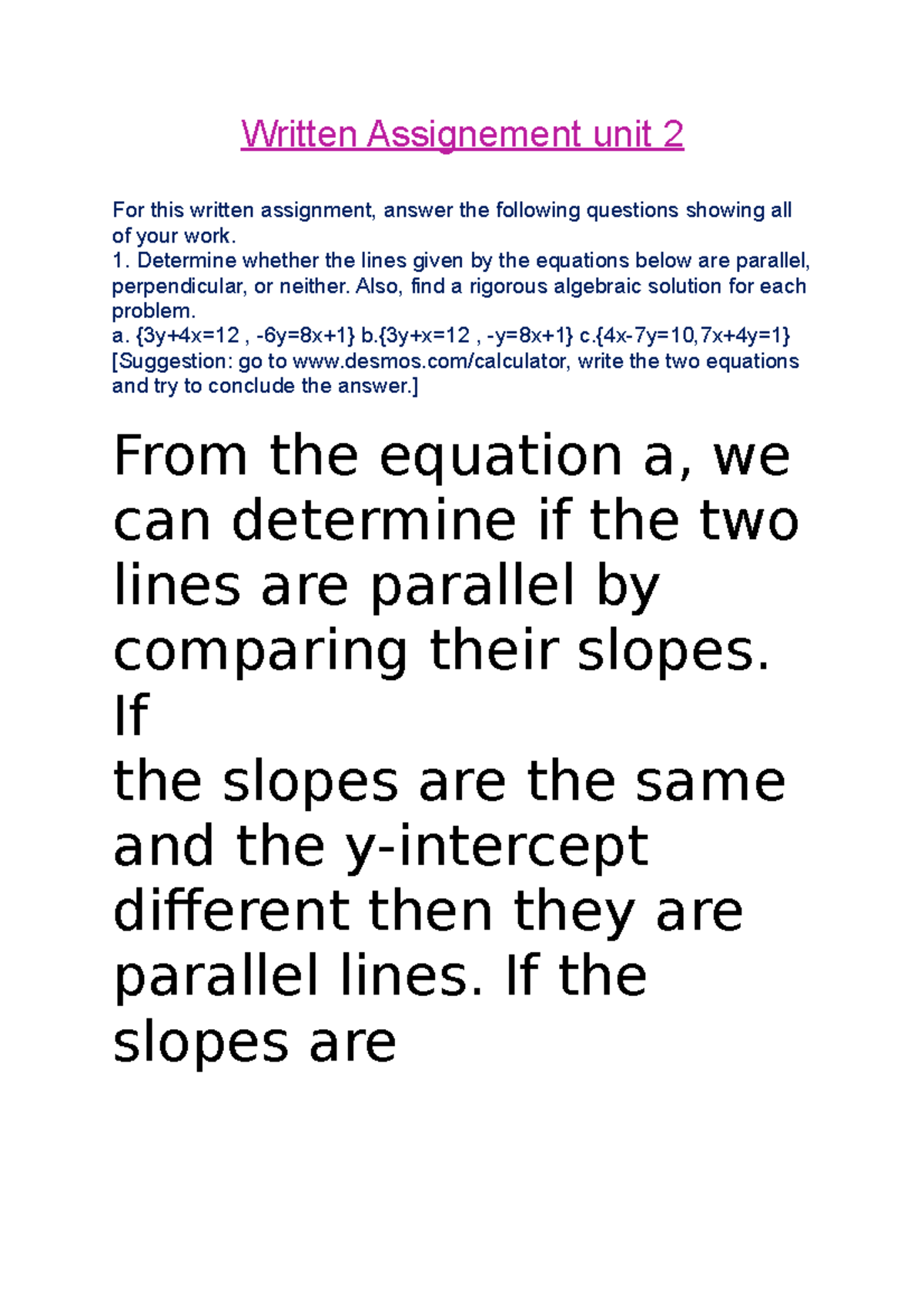 WA.unit 2. MATH1201 - Written assignment of unit 2 - Written ...