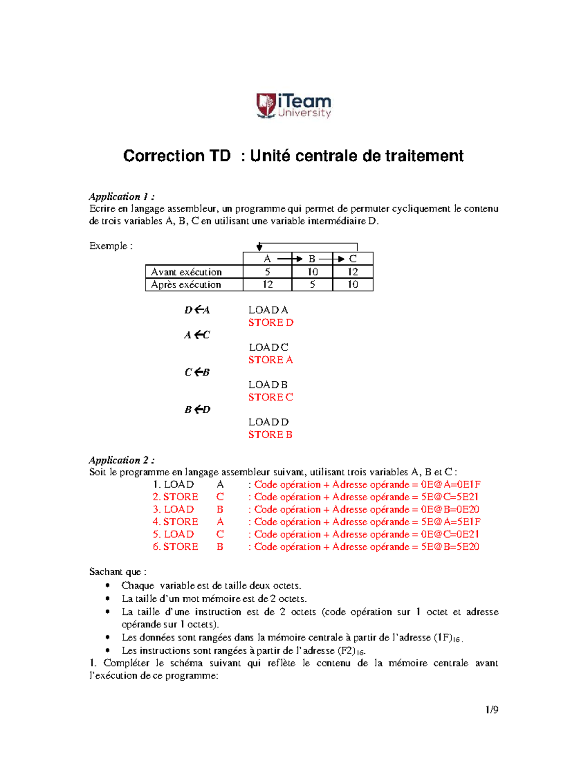 Correction TD : Microprocesseur - Permutation et Trace en Assembleur - Studocu
