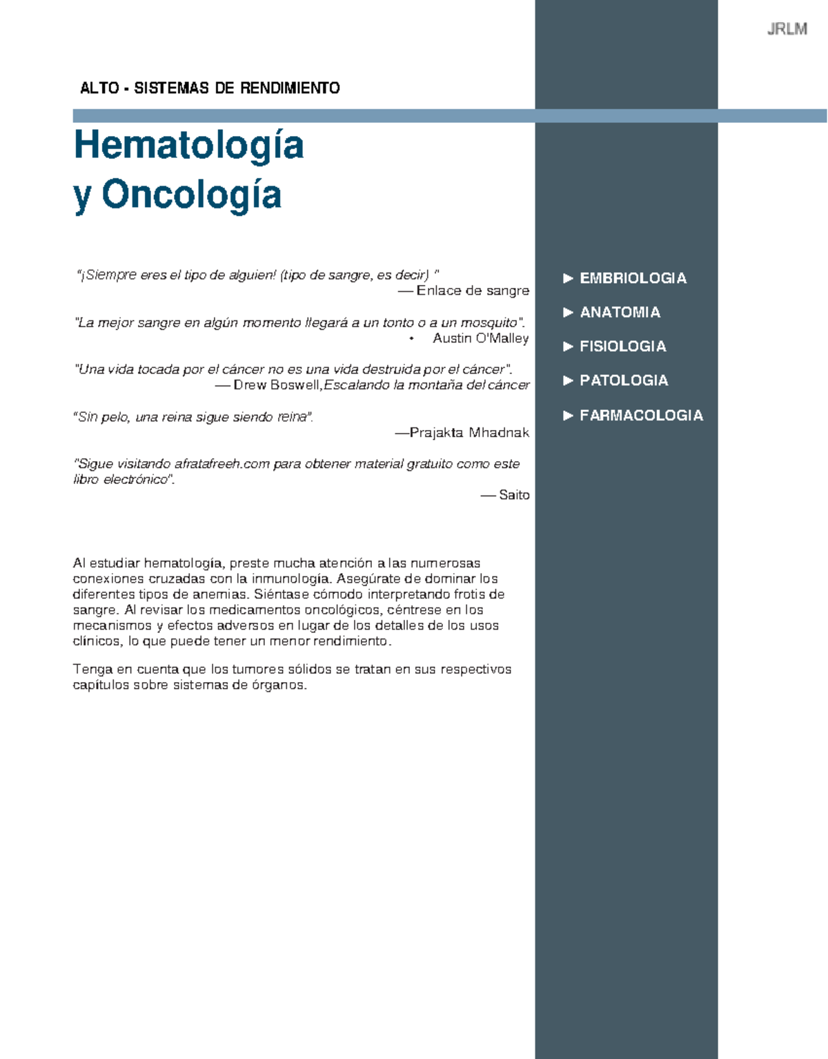 Hematología y Oncología: Notas de Estudio para el Examen Final (ALTO ...