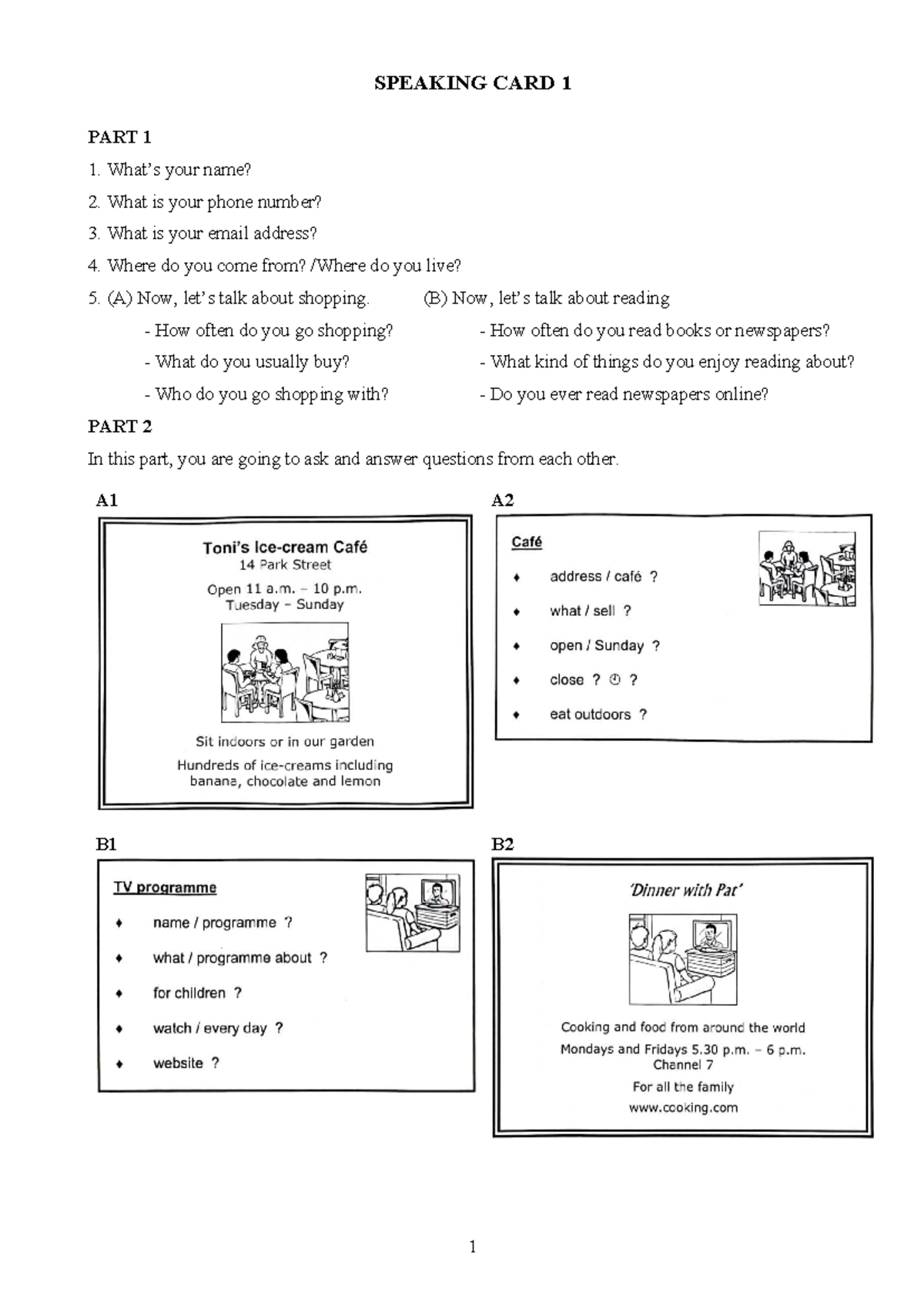 SPEAKING TEST CR: Interactive Questions & Activities for Practice - Studocu