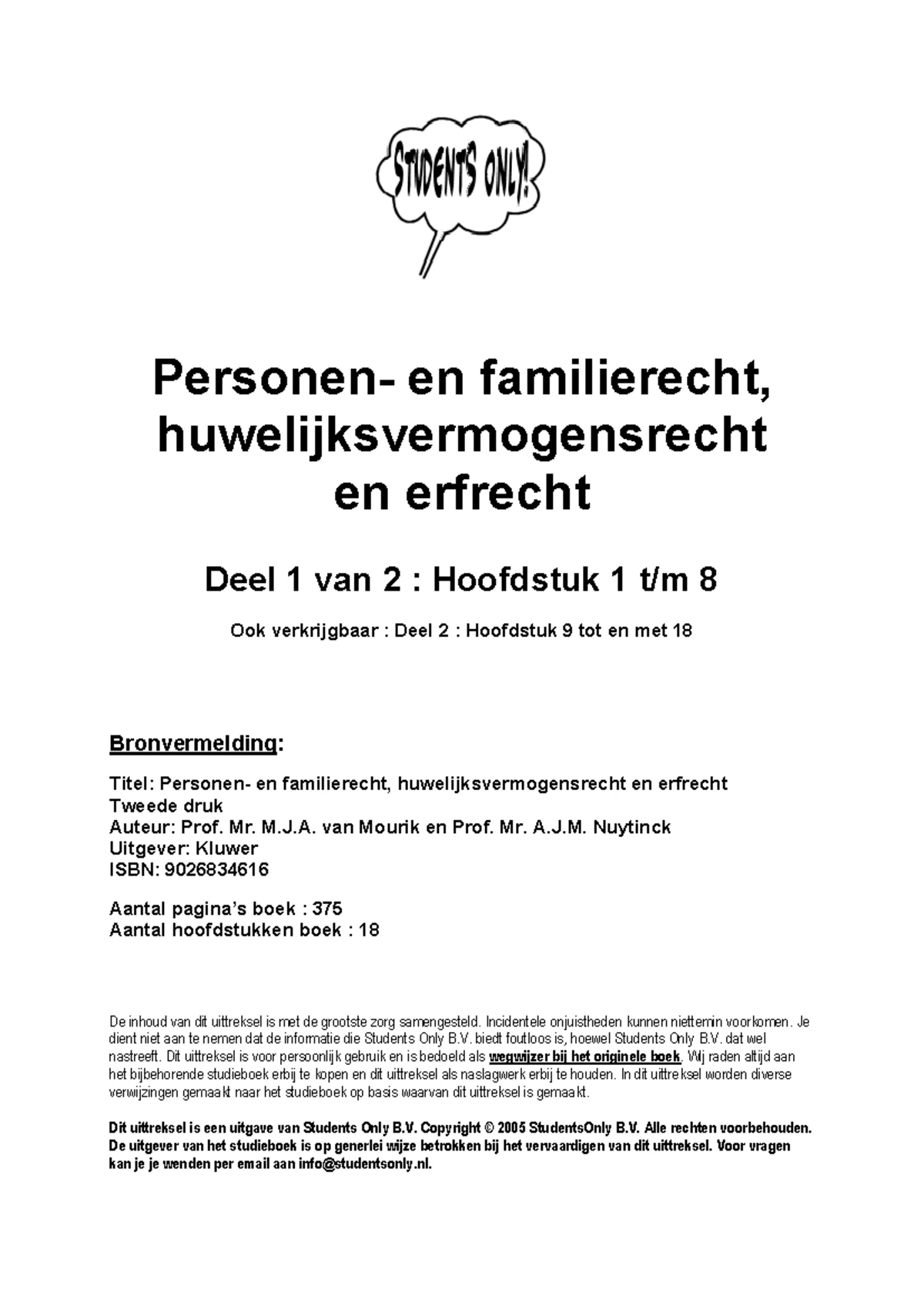 Personen- en Familierecht Samenvatting HBO-Rechten Jaar 1 Inholland ...