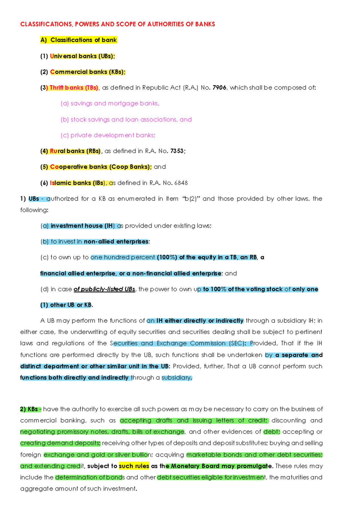 CLASSIFICATIONS, POWERS, AND SCOPE OF AUTHORITIES OF BANKS (BANK 101 ...
