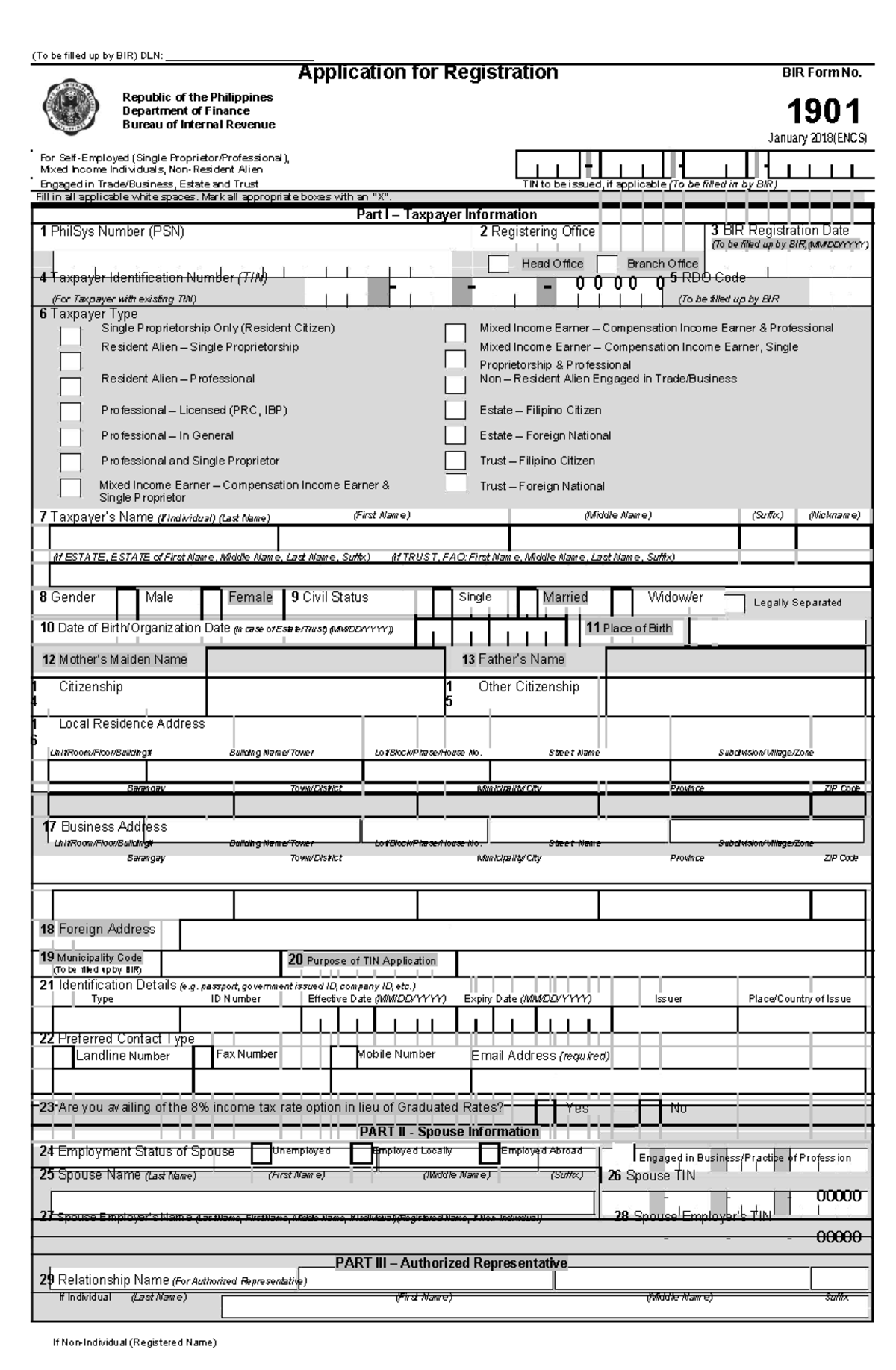 BIR Form No. 1901 Application for Registration (Jan 2018) - Studocu