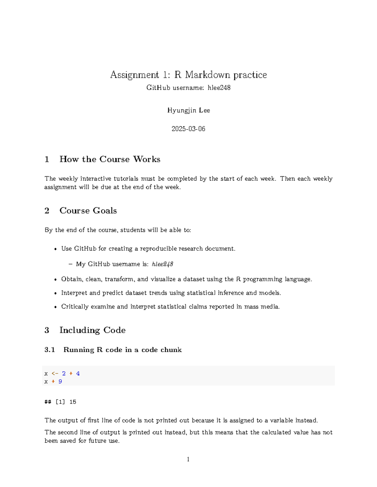 R Markdown Practice - Assignment 1 (Course Code: RMD101) - Studocu
