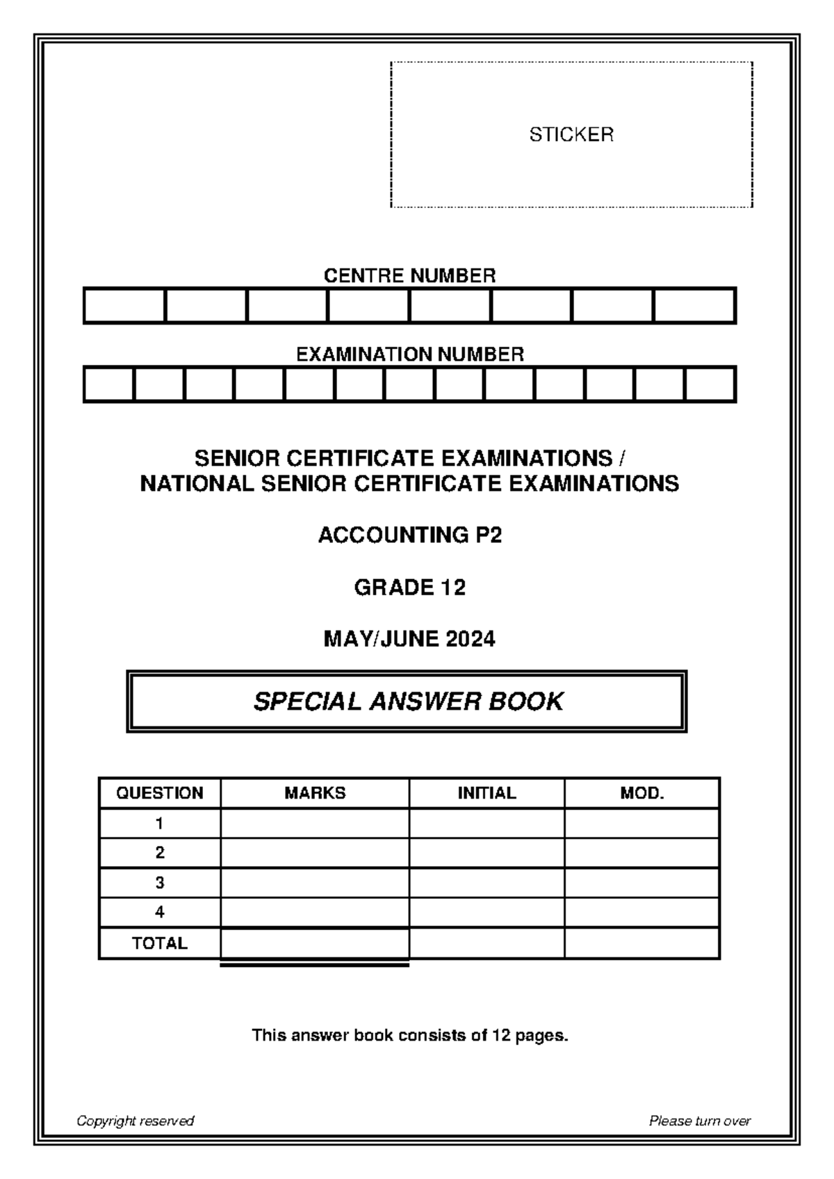Accounting P2 May-June 2024 Examination Answer Book - Studocu
