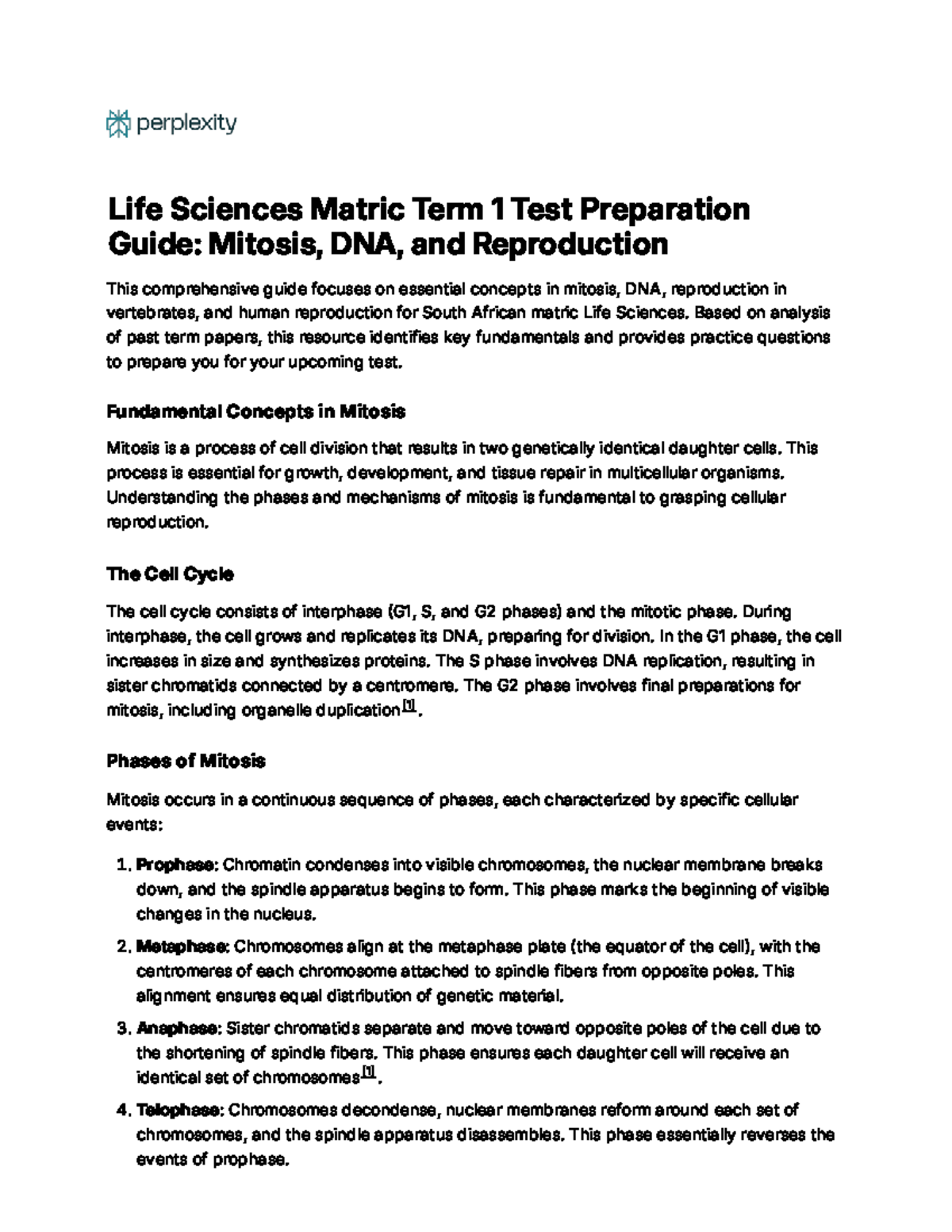 Life Sciences Matric Term 1 Test Prep: Mitosis, DNA & Reproduction ...