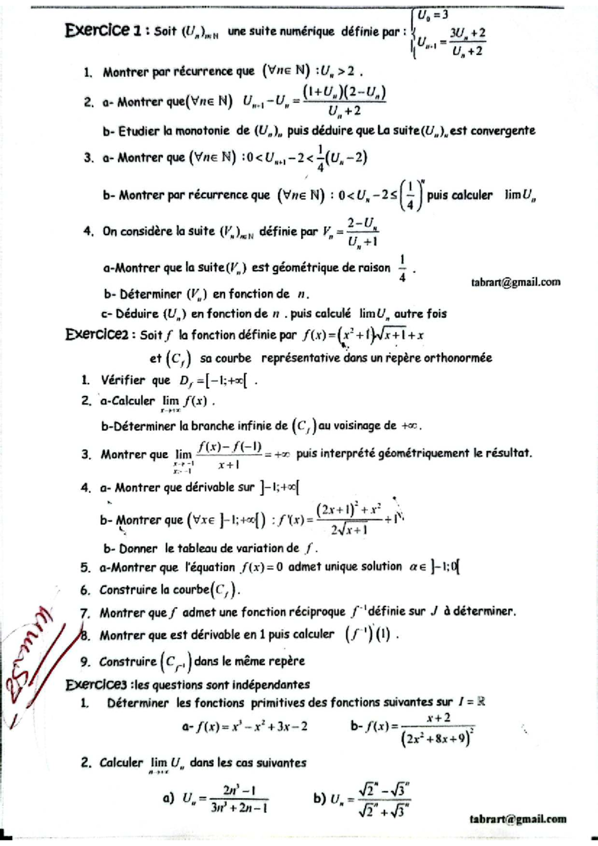 Examen-Module-3 : Exercices sur Suites Numériques et Fonctions - Studocu
