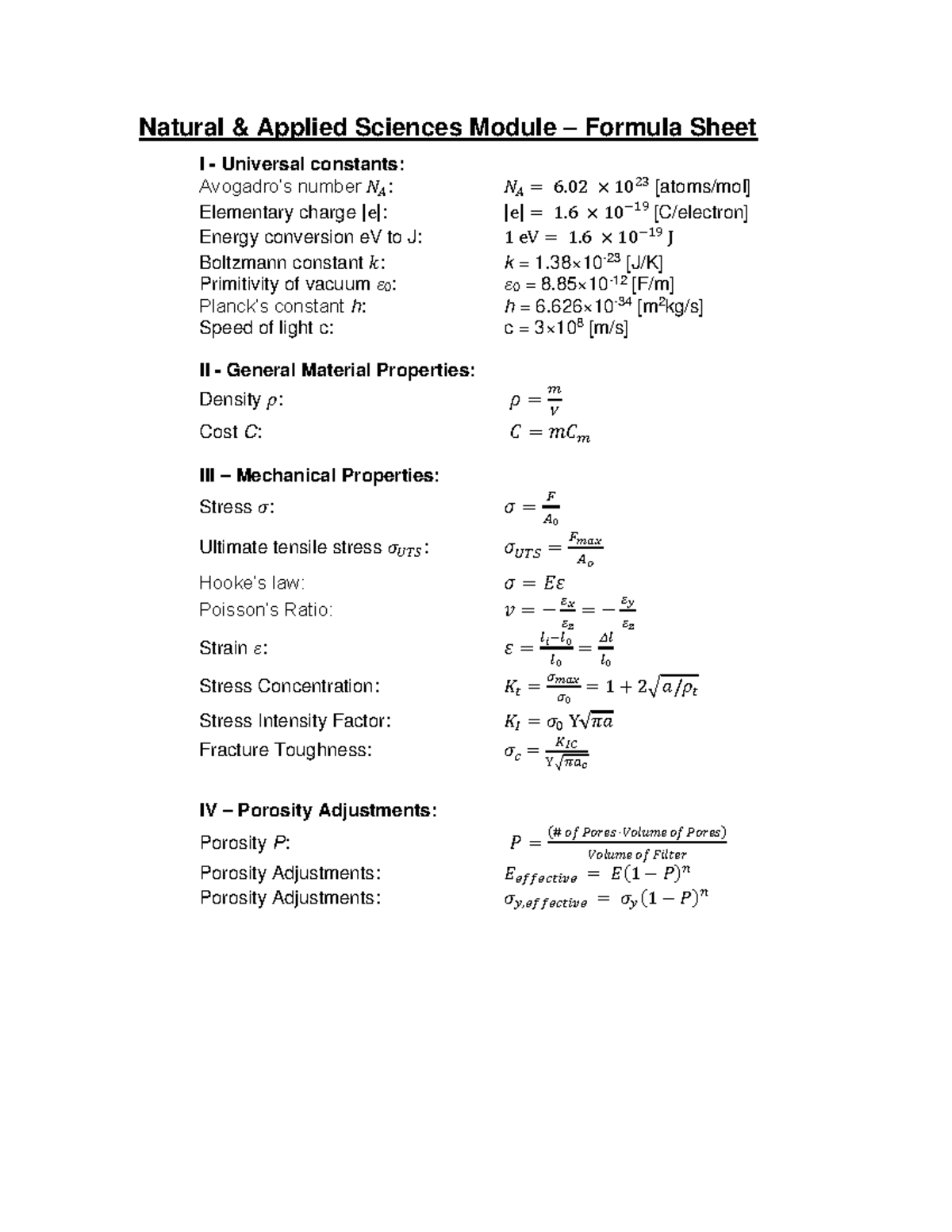 NASc Midterm 2025 Equation Sheet - Natural & Applied Sciences Module ...