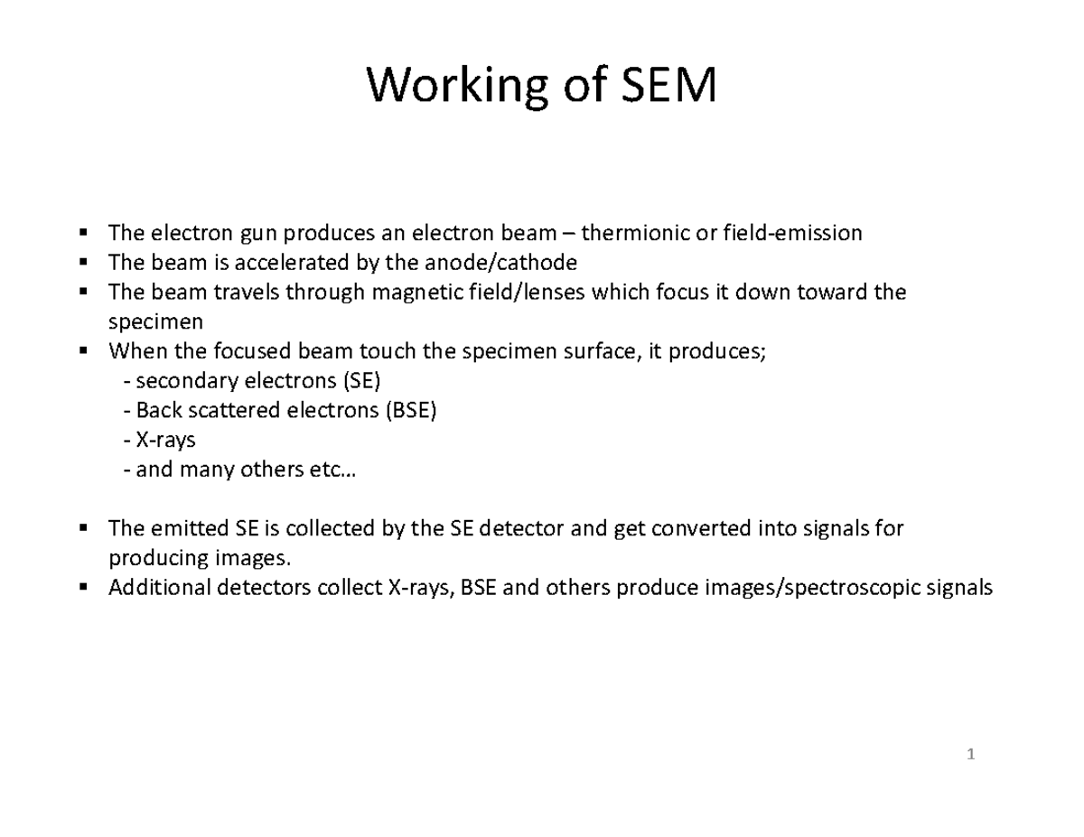 SEM Imaging and Analysis Techniques in EMA 5505 Lecture Notes - Studocu