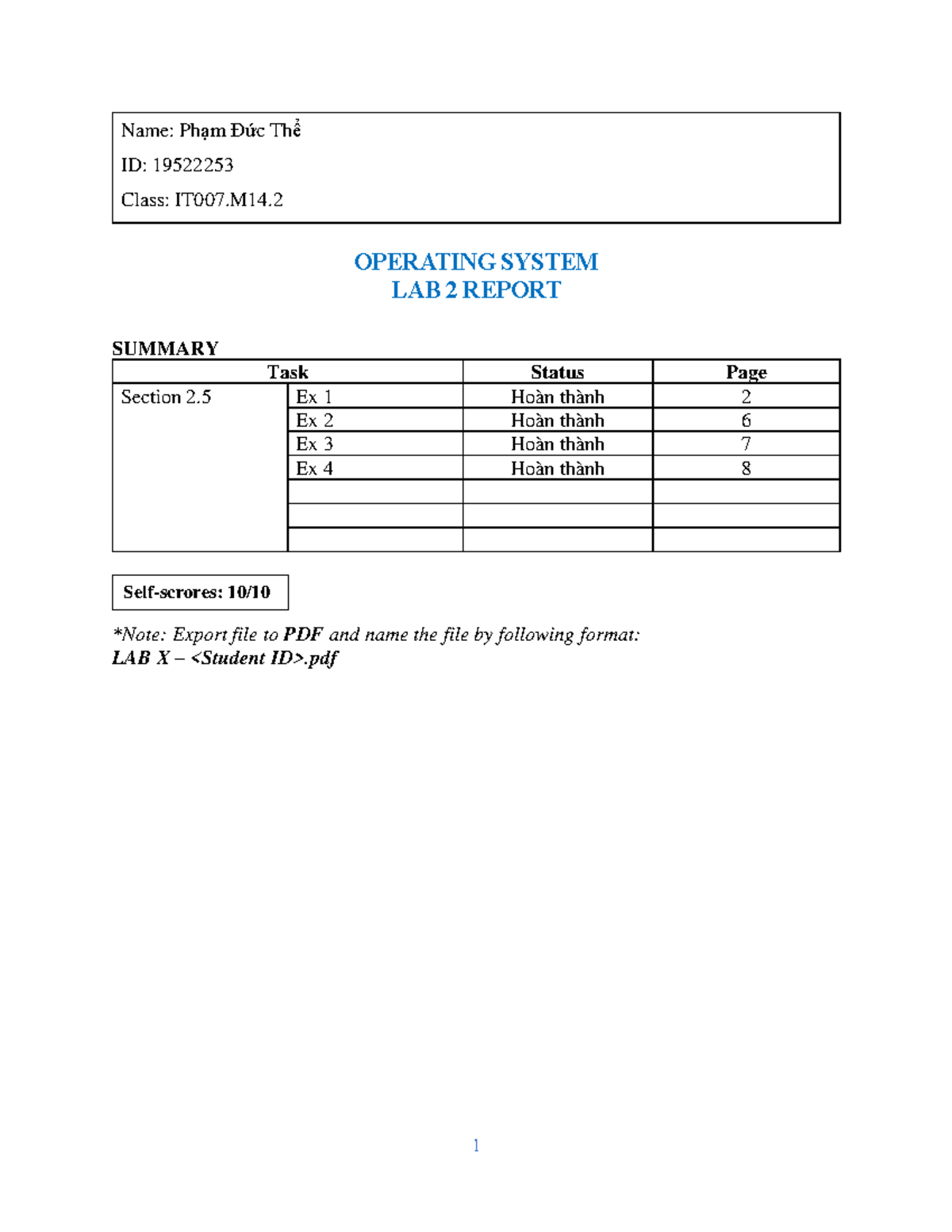 LAB 2 REPORT - IT007 (Student ID: 19522253) - Operating System Tasks ...