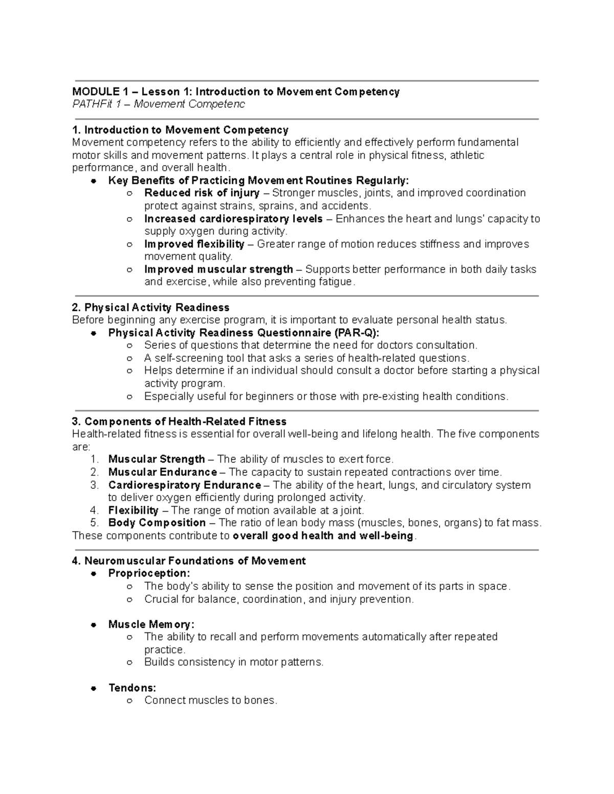 PATHFit 1-2: Comprehensive Notes on Movement Competency and Anatomy ...